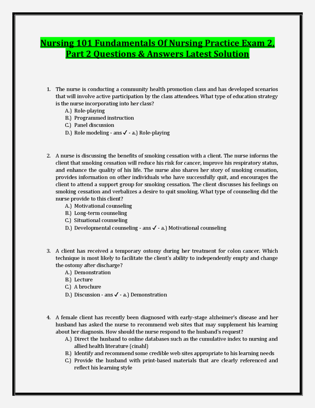 Nursing 101 Fundamentals Of Nursing Practice Exam 2: Questions ...
