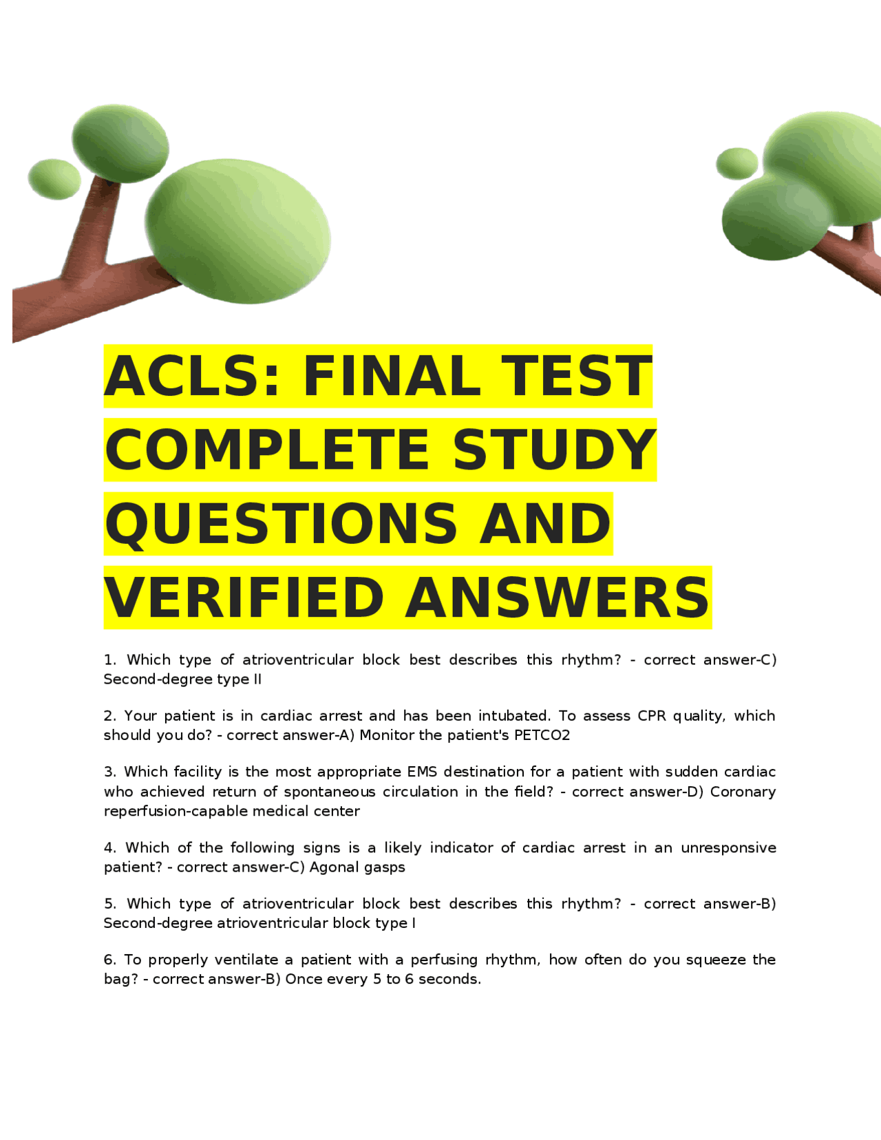 ACLS Final Test: Complete Study Guide with Verified Answers | Exams ...