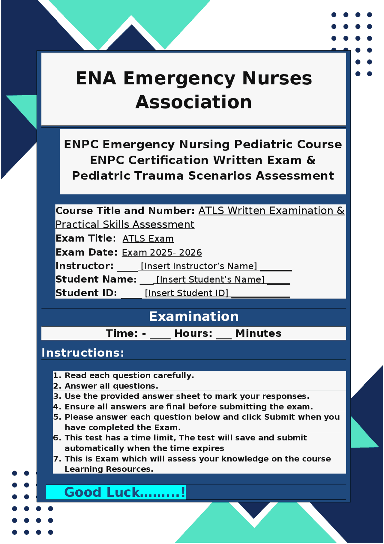 ENPC 6th Edition Certification ENPC ENA Exam Review Questions and ...
