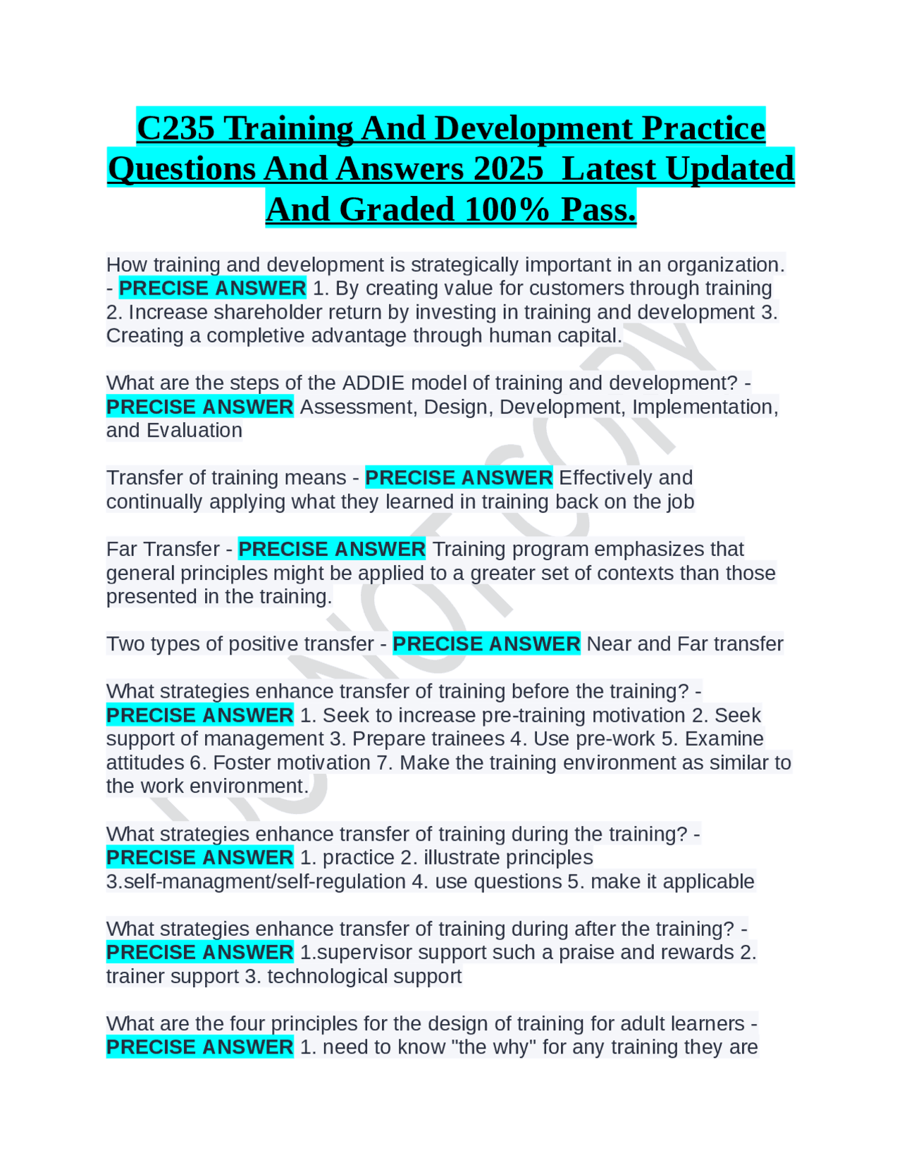 Training and Development: Questions and Answers for 2025 | Exams ...