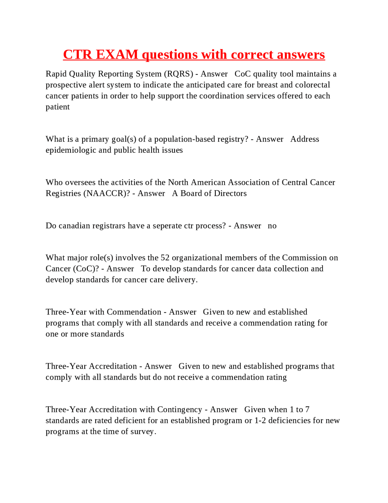 CTR Exam Questions and Answers: A Comprehensive Guide to Cancer ...