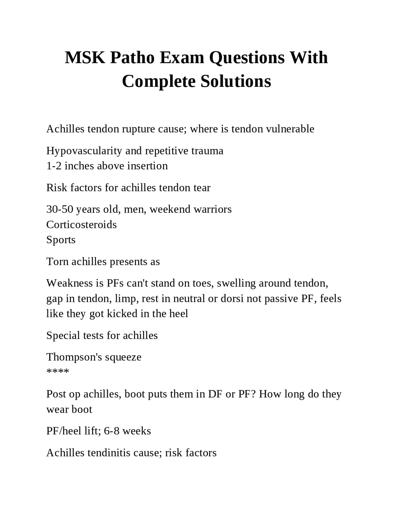 MSK Patho Exam Questions With Complete Solutions | Exams Nursing | Docsity