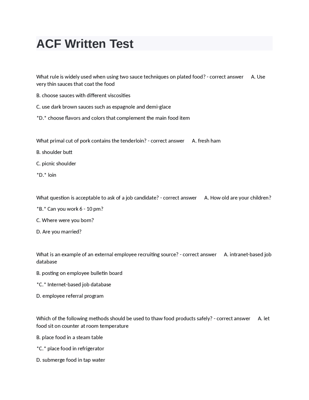 ACF Written Test Exam Questions And Answers. | Exams Nursing | Docsity