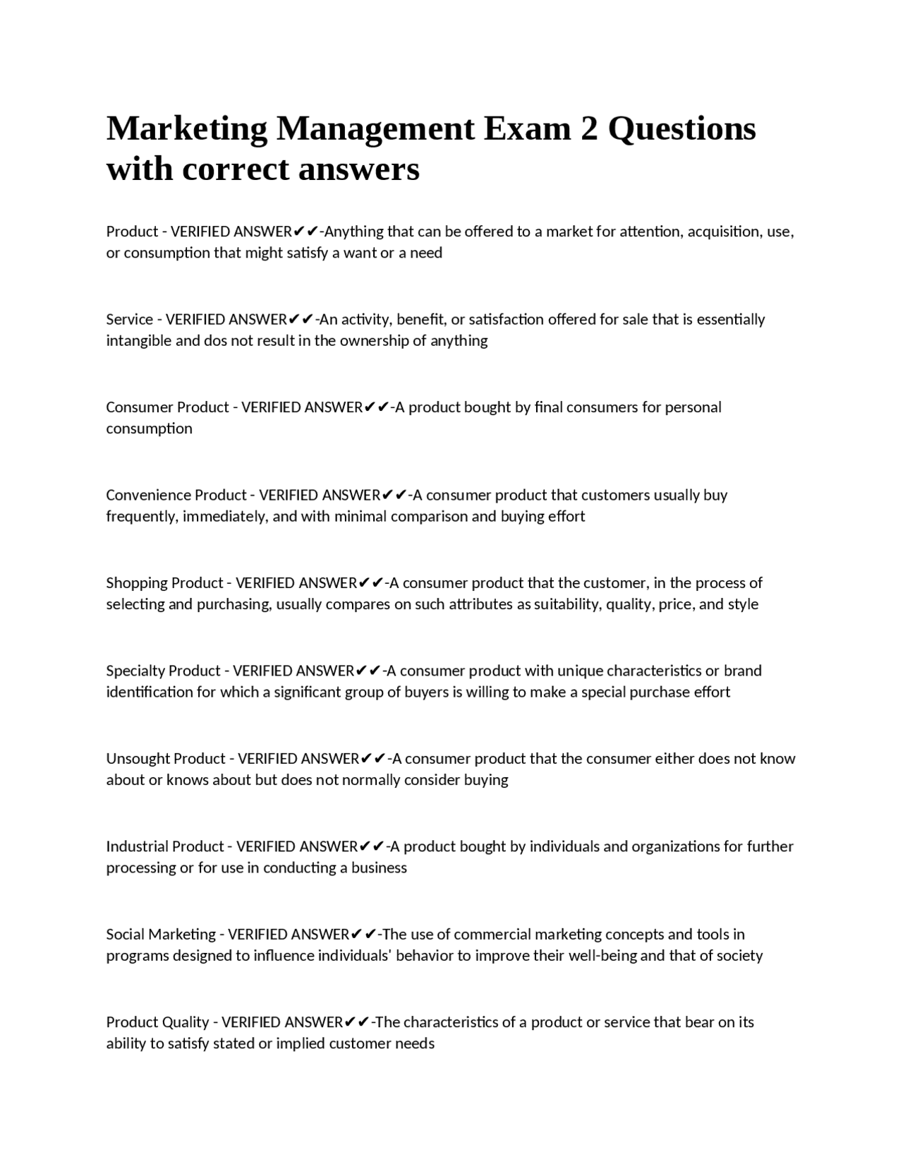 Marketing Management Exam 2 Questions with correct answers. | Exams ...