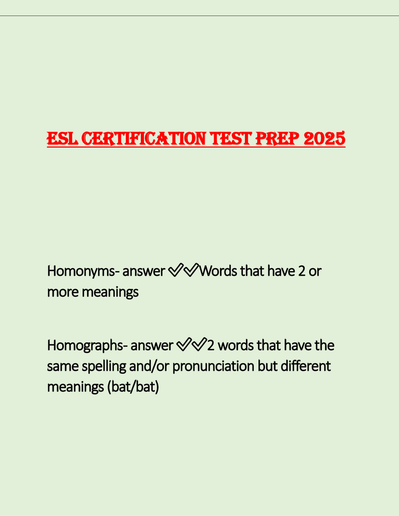 ESL Certification Test Prep 2025.pdf | Exams Nursing | Docsity
