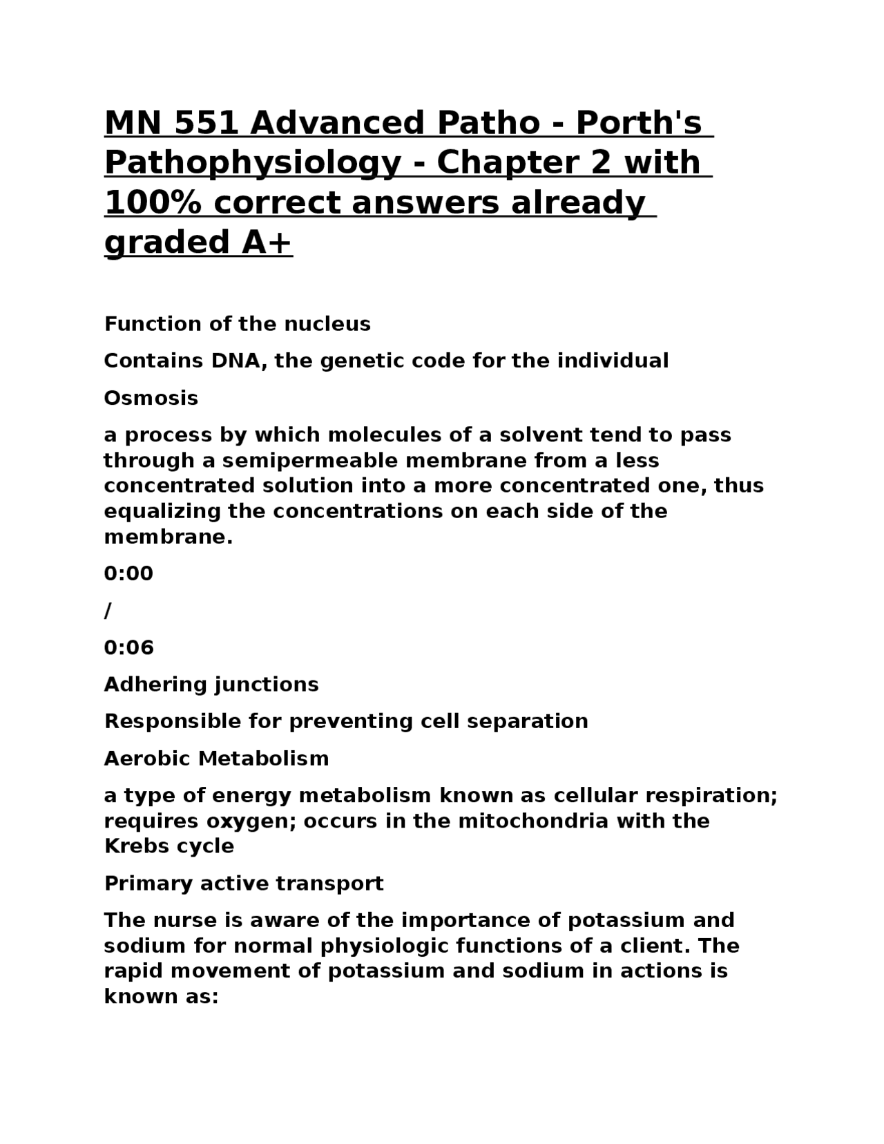 Pathophysiology: Chapter 2 - Cell Structure and Function | Exams ...