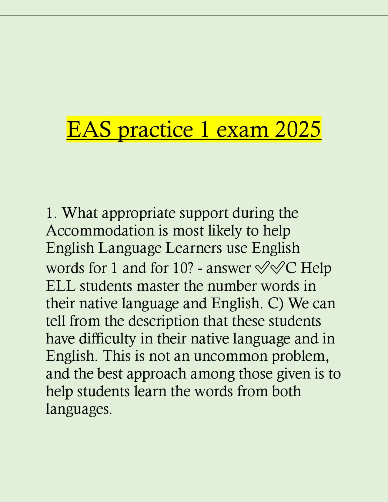 EAS practice 1 exam 2025.pdf | Exams Nursing | Docsity