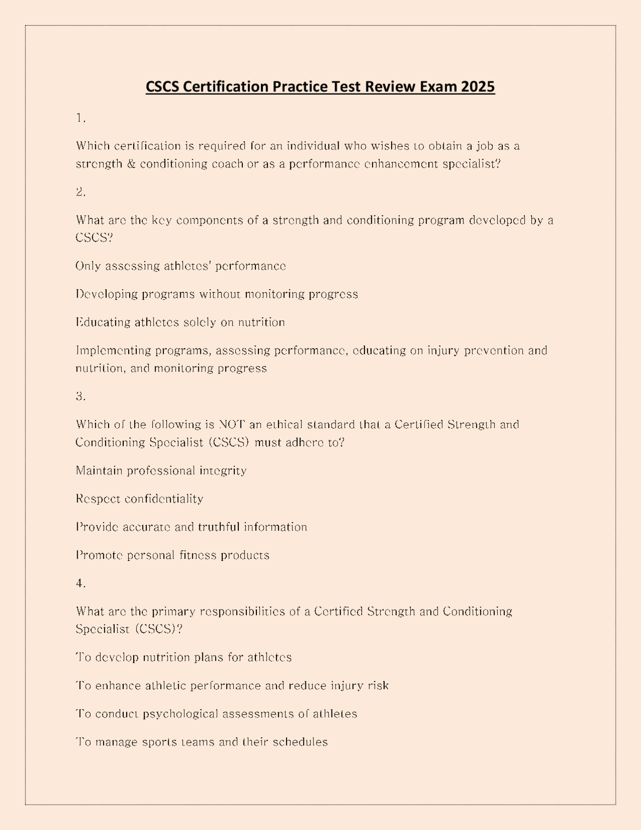 CSCS Certification Practice Test Review Exam 2025: Key Concepts and ...