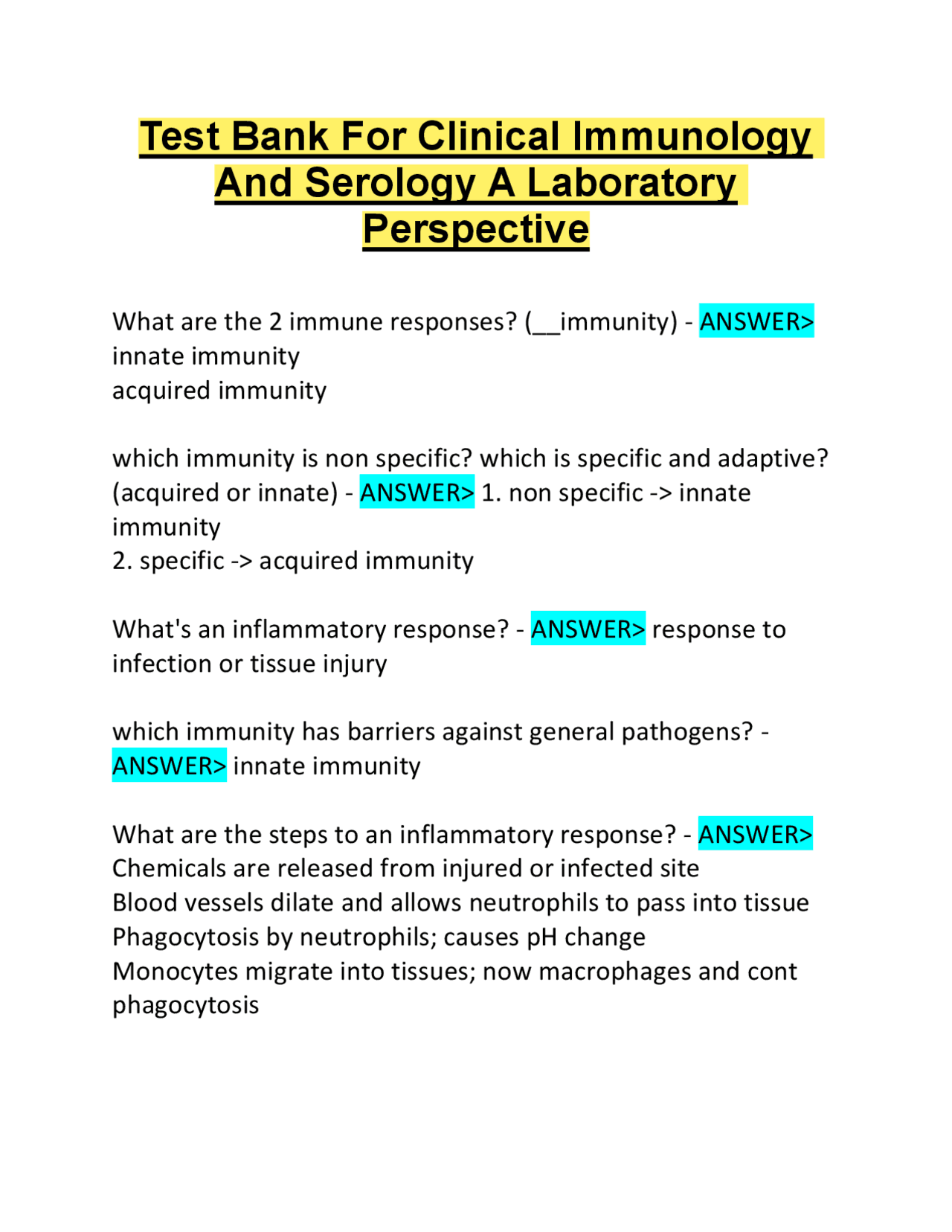 Test Bank for Clinical Immunology and Serology: A Laboratory ...