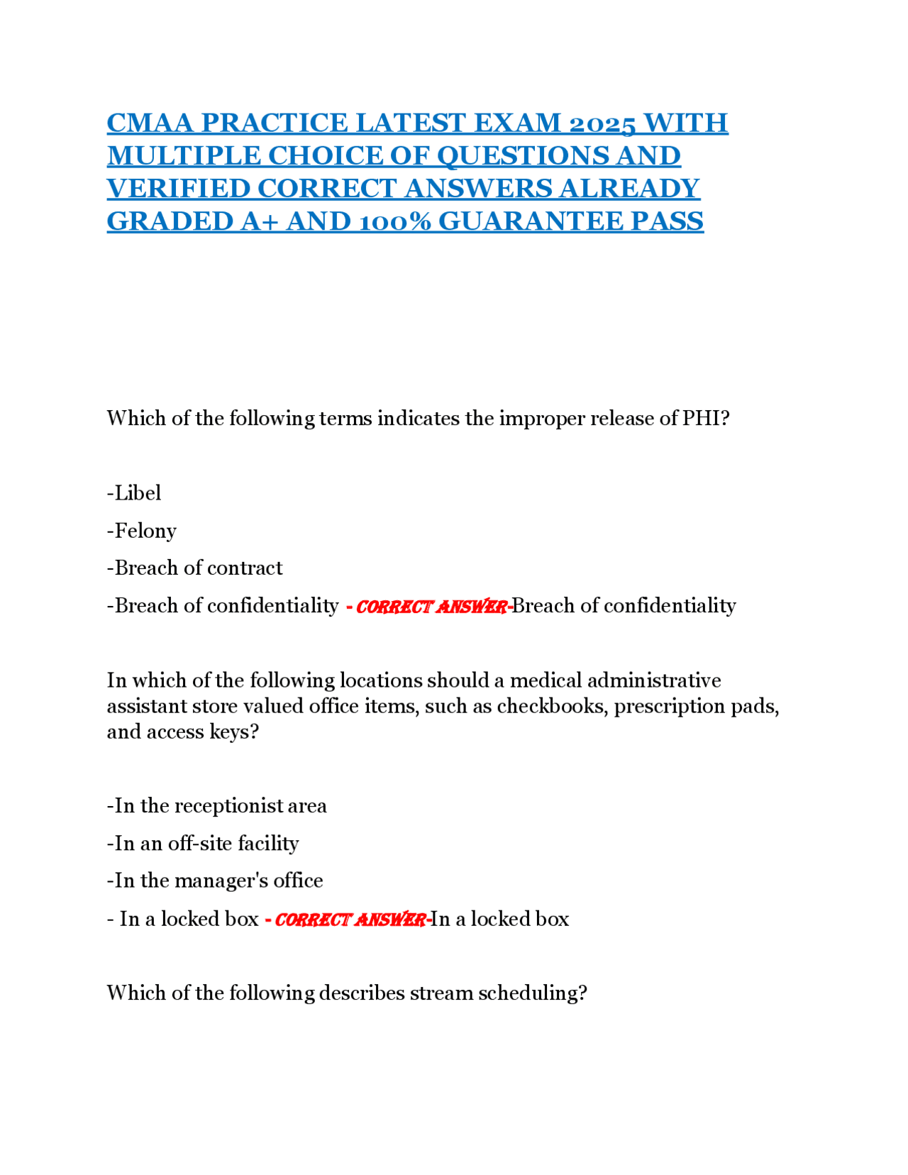 CMAA Practice Exam: Multiple Choice Questions and Answers | Exams ...