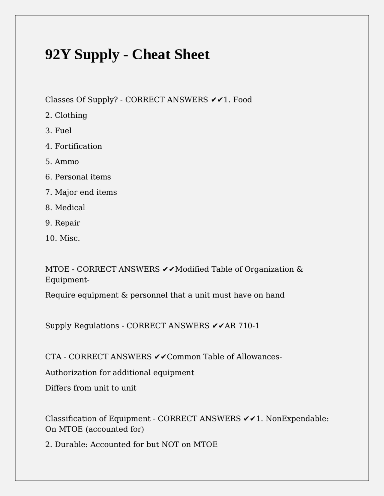 92Y Supply - Cheat Sheet | Cheat Sheet Supply Management | Docsity