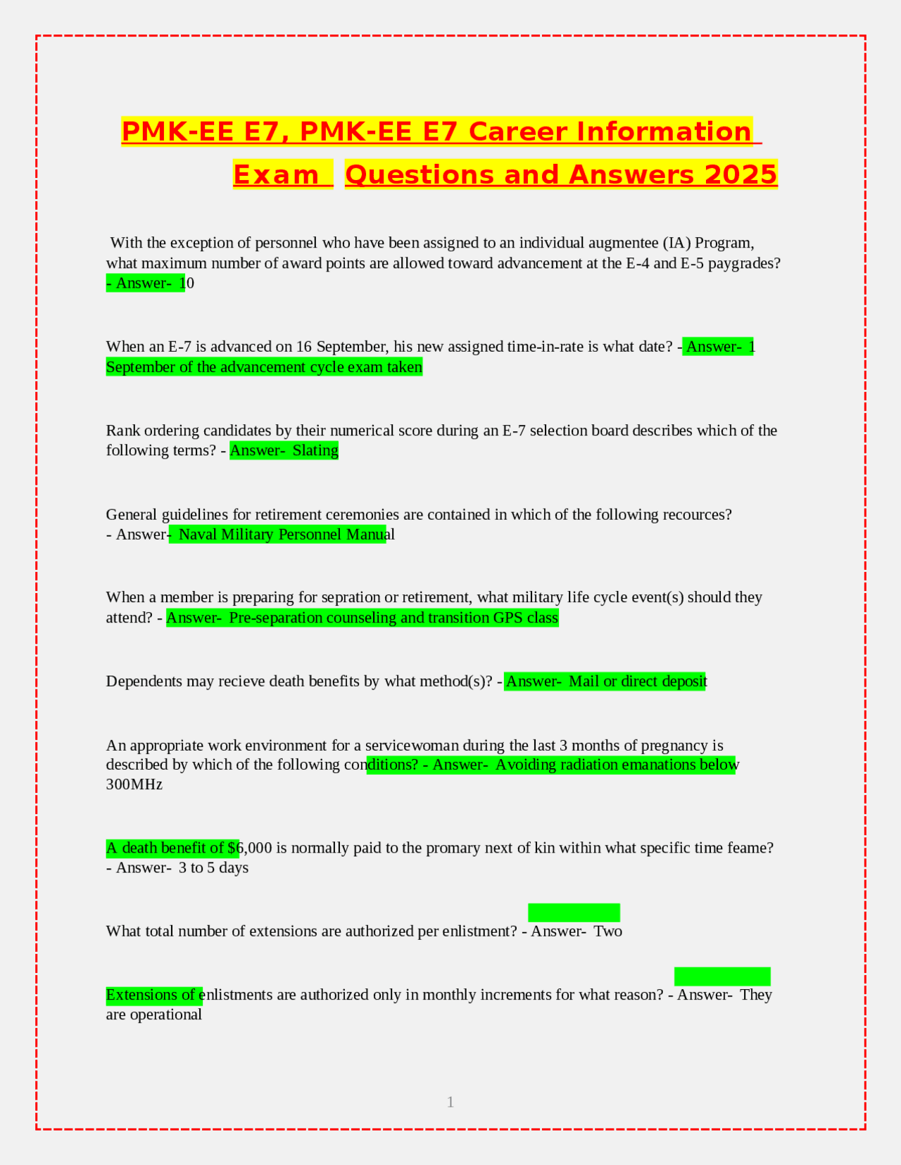 PMK-EE E7 Career Information Exam Questions and Answers 2025 | Exams ...