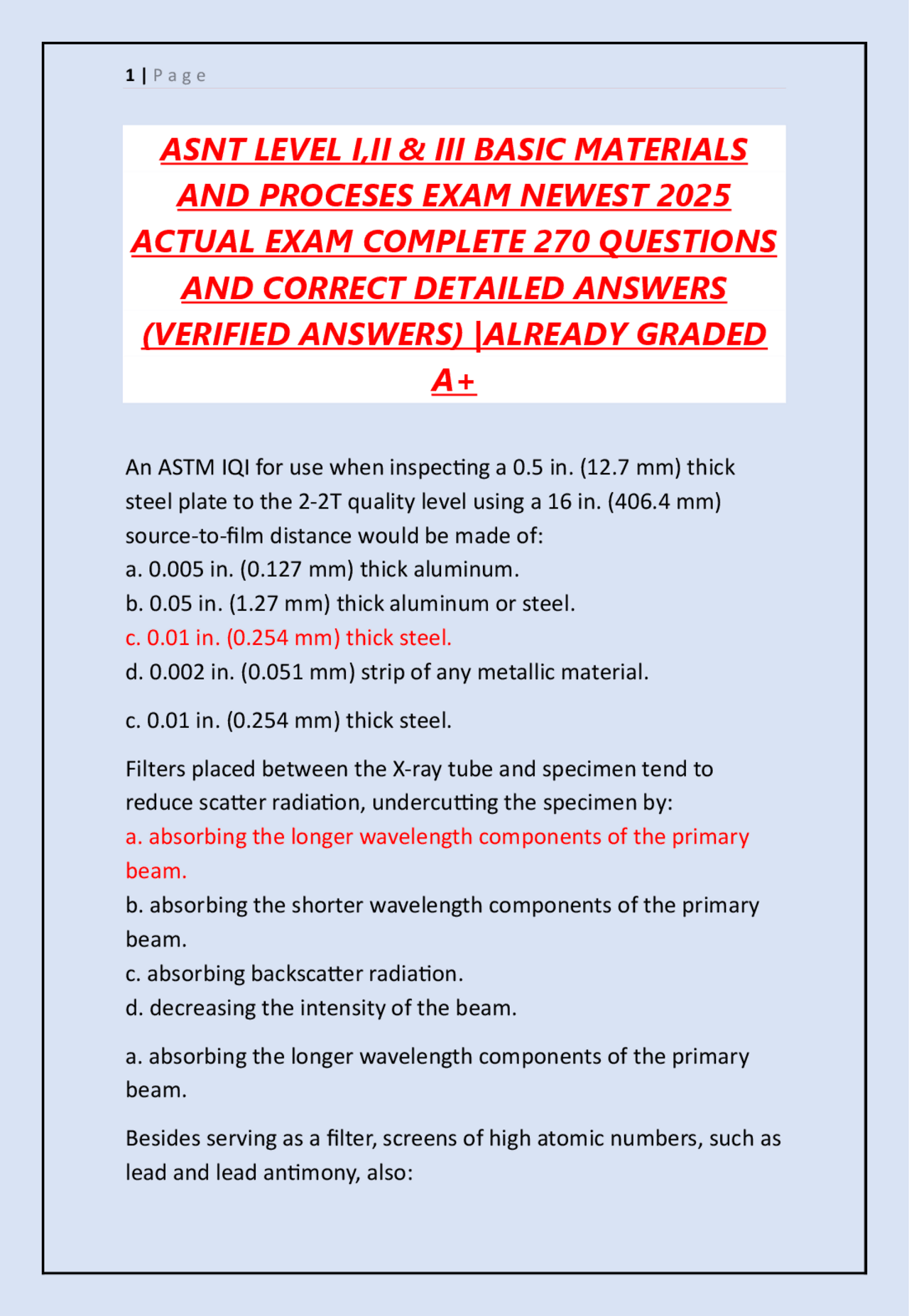 ASNT LEVEL I,II & III BASIC MATERIALS AND PROCESES EXAM NEWEST 2025 ...