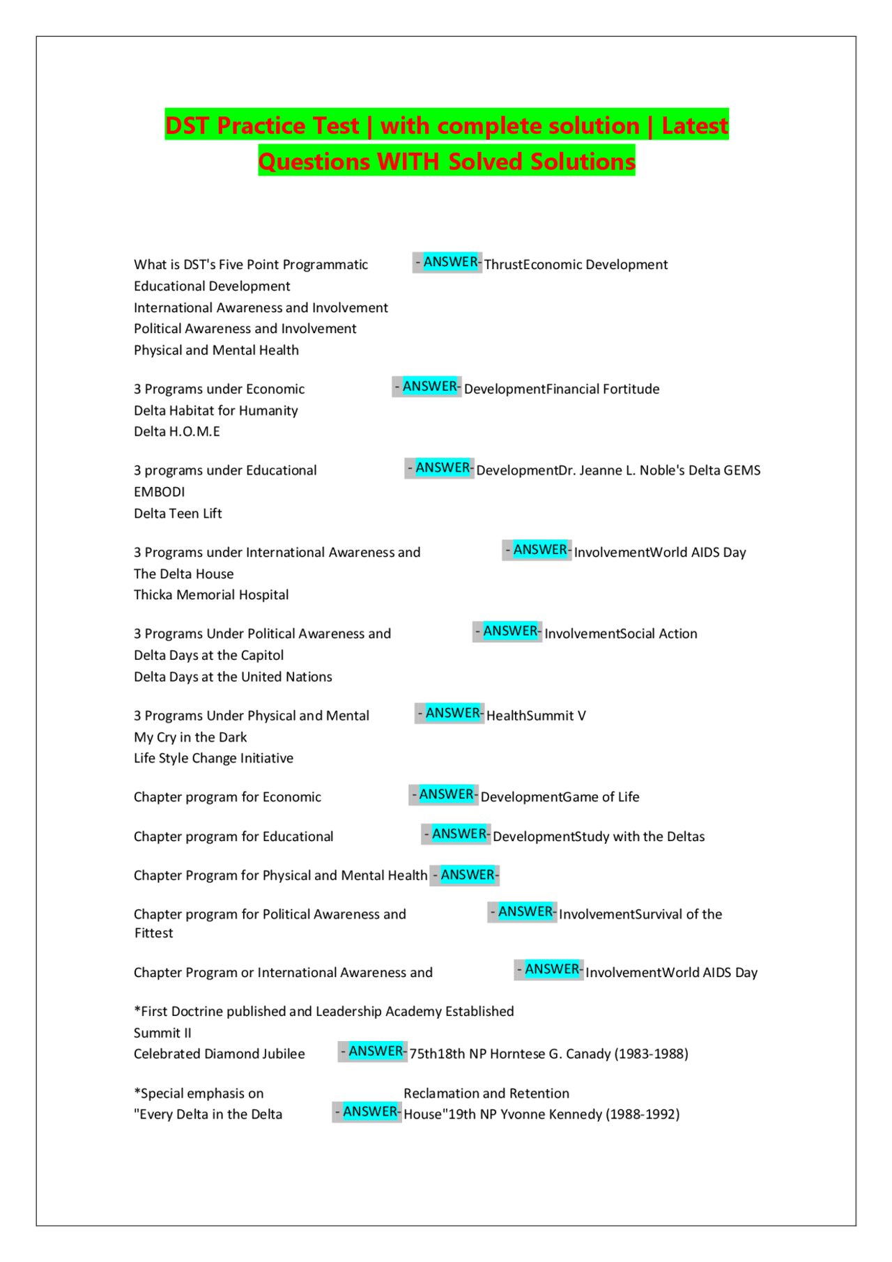DST Practice Test | with complete solution | Latest Questions WITH ...