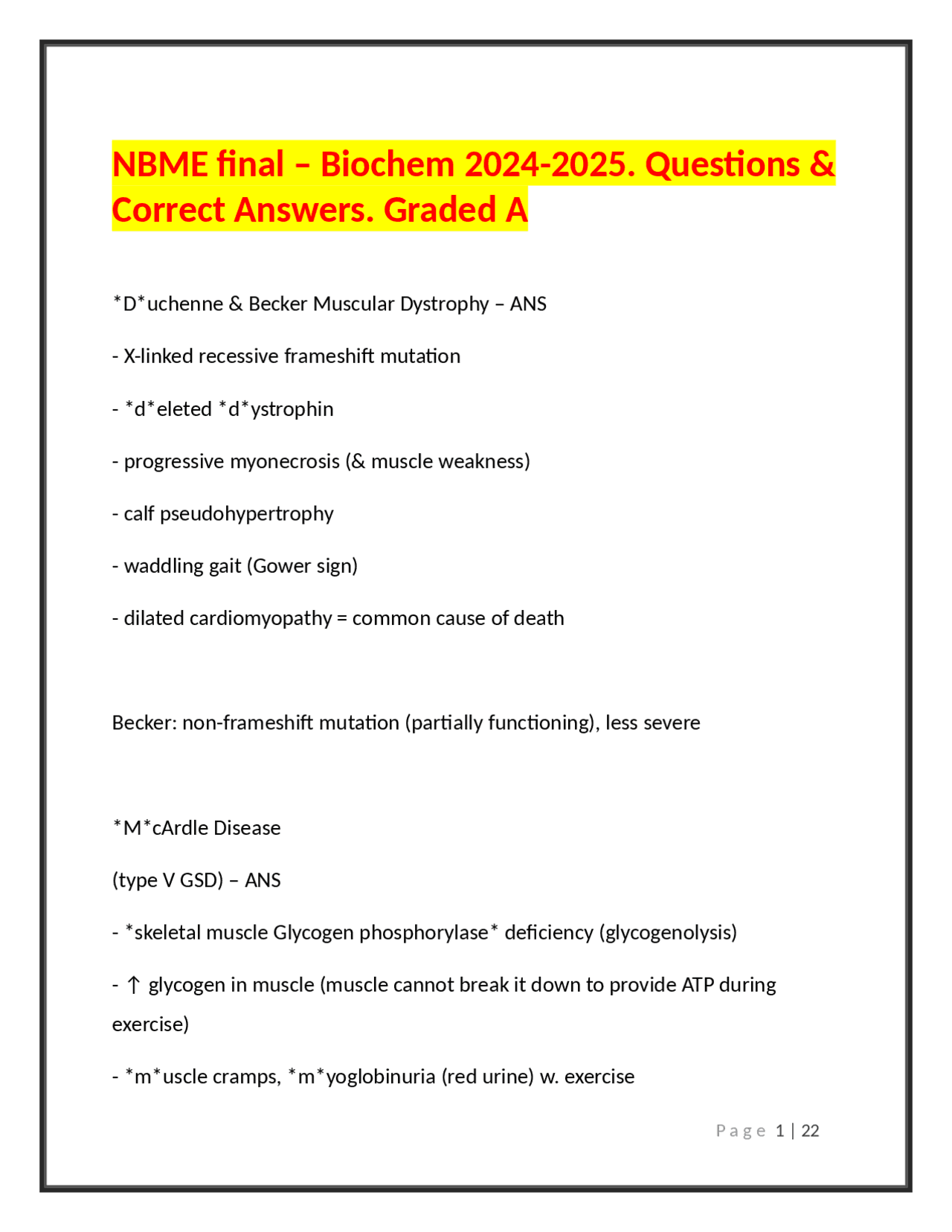 NBME final – Biochem 2024-2025. Questions & Correct Answers. Graded A ...