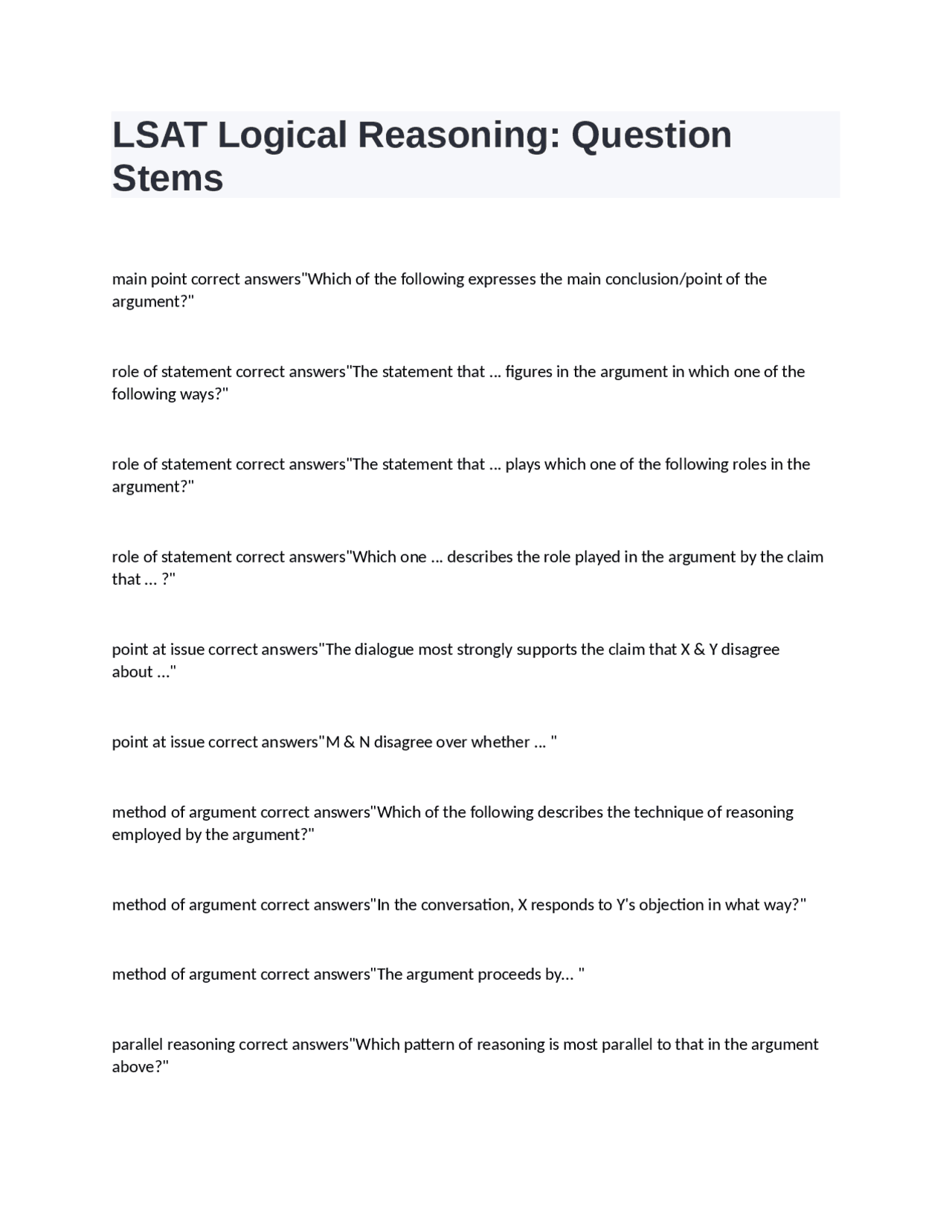 LSAT Logical Reasoning: Question Stems and Correct Answer Types | Exams ...