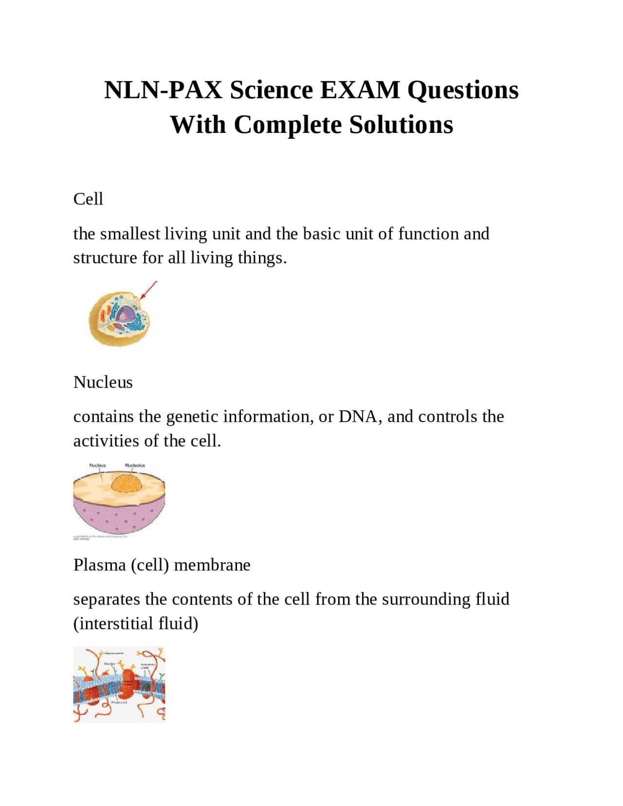 NLN-PAX Science Exam Questions: Cell Biology and Evolution | Exams ...