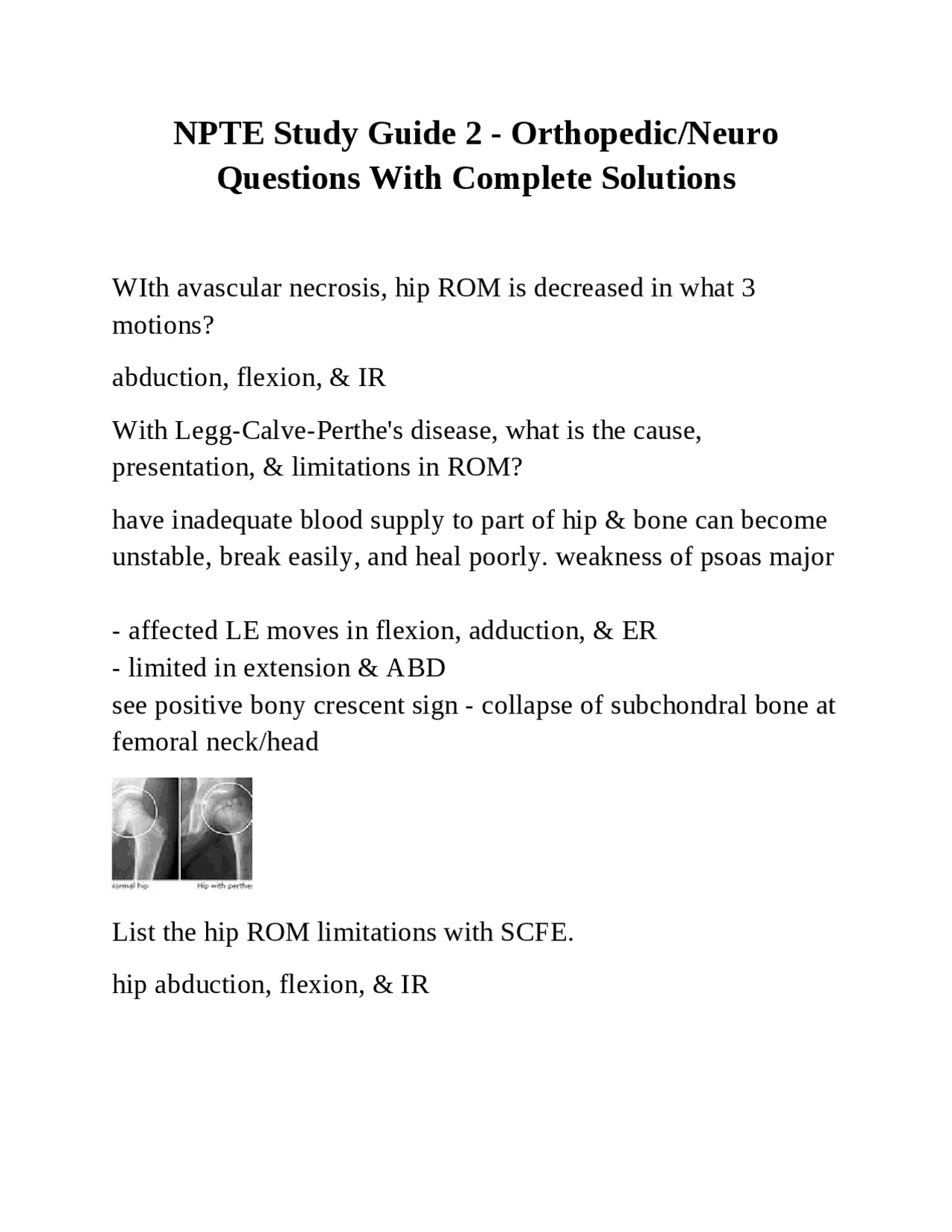 NPTE Study Guide 2 - Orthopedic/Neuro Questions With Complete Solutions ...