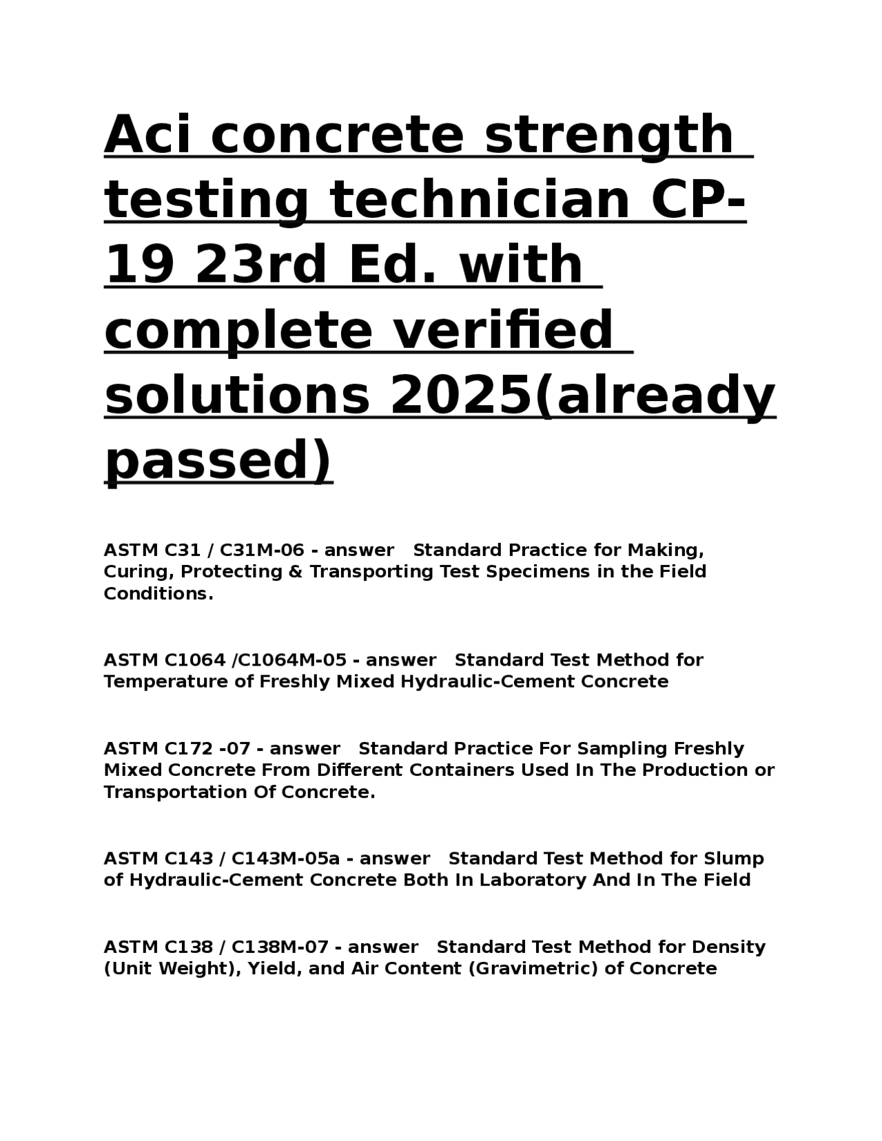 Aci concrete strength testing technician CP-19 23rd Ed. with complete ...