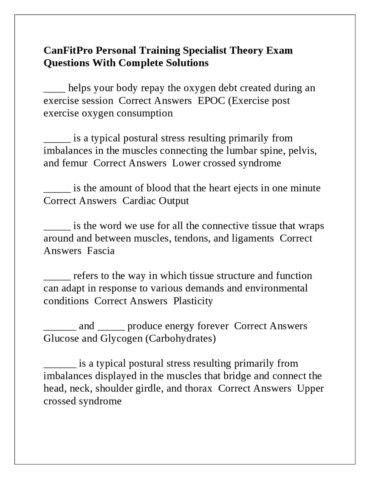 CanFitPro Personal Training Specialist Theory Exam: Questions and ...