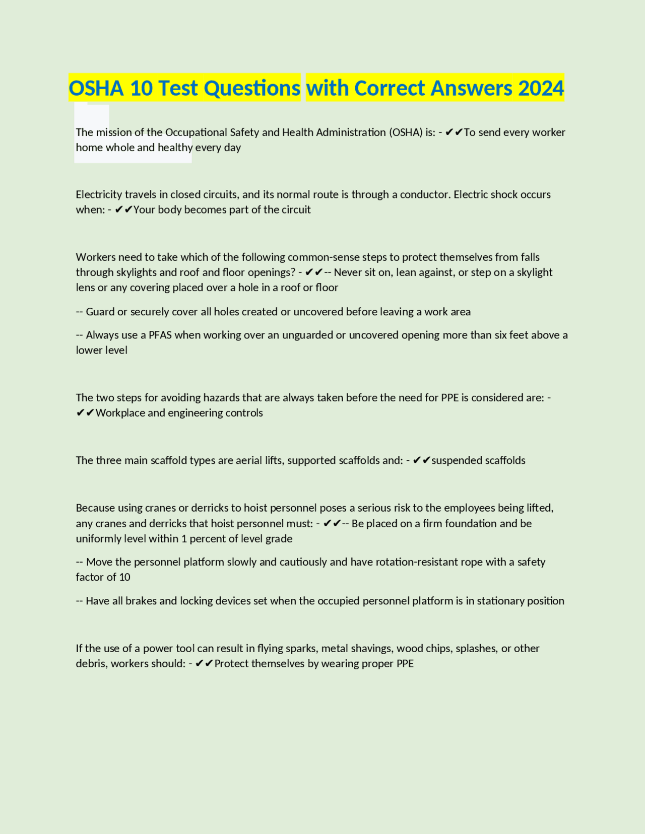 OSHA 10 Test Questions and Answers: A Comprehensive Guide to Workplace ...