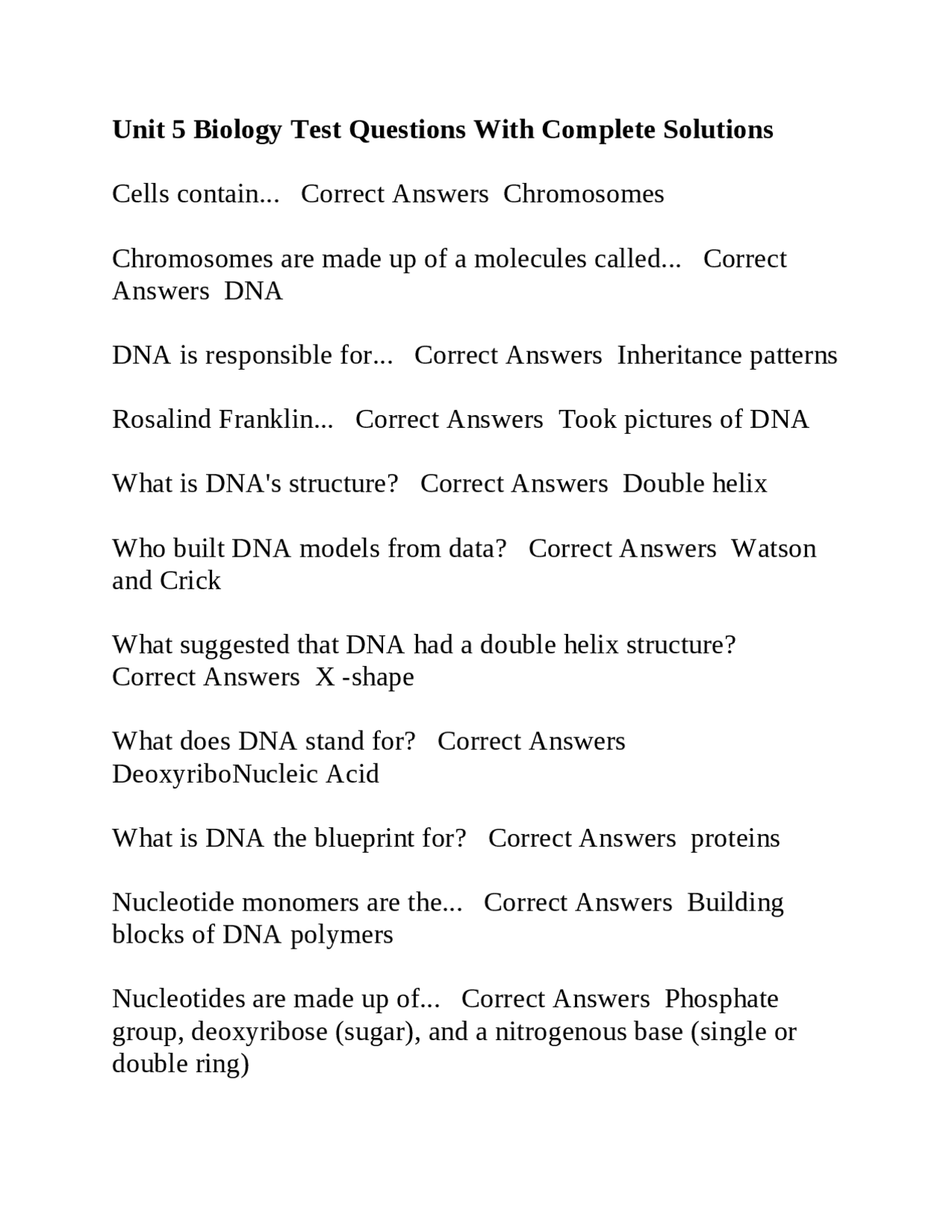 Unit 5 Biology Test Questions With Complete Solutions. | Exams Biology ...