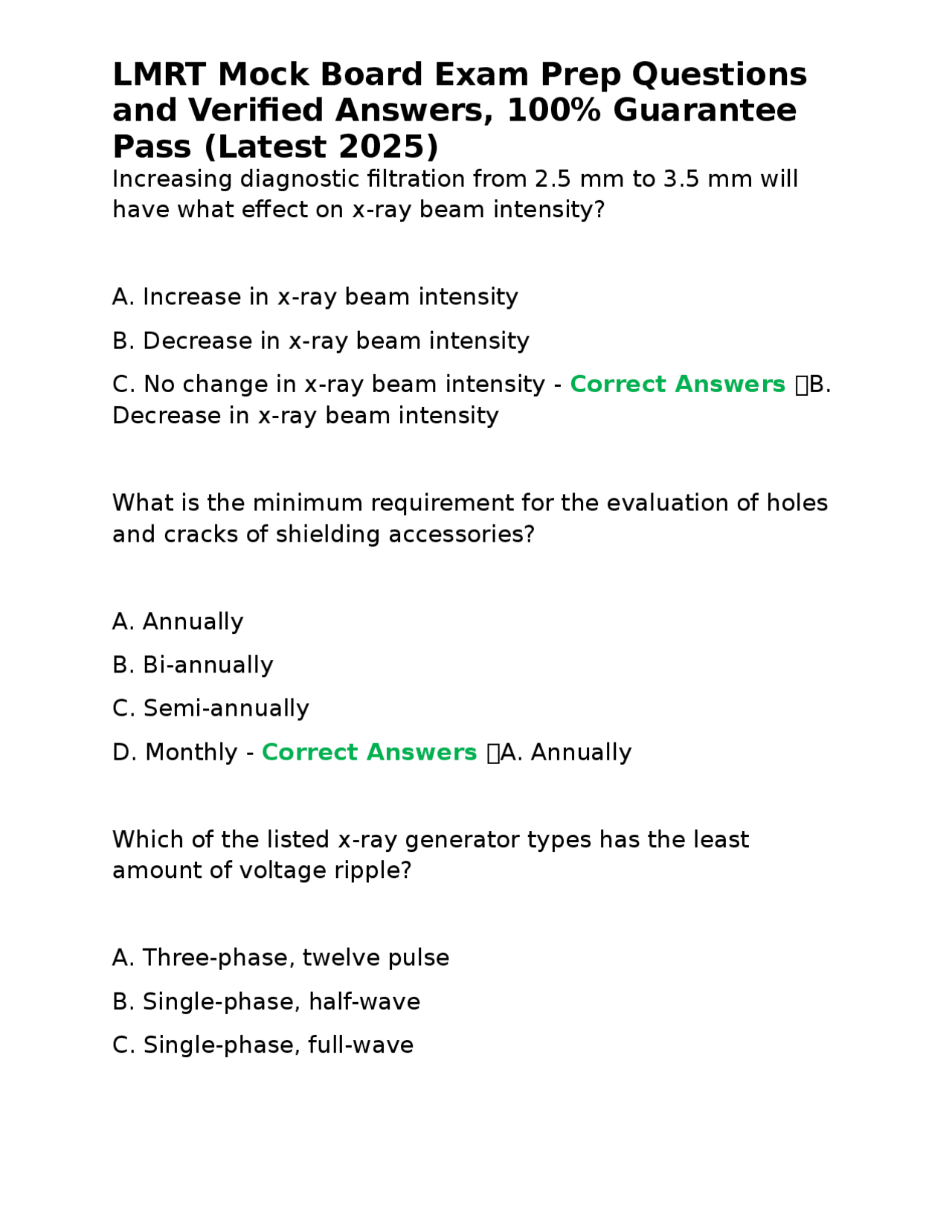 LMRT Mock Board Exam Prep Questions and Verified Answers, 100% ...