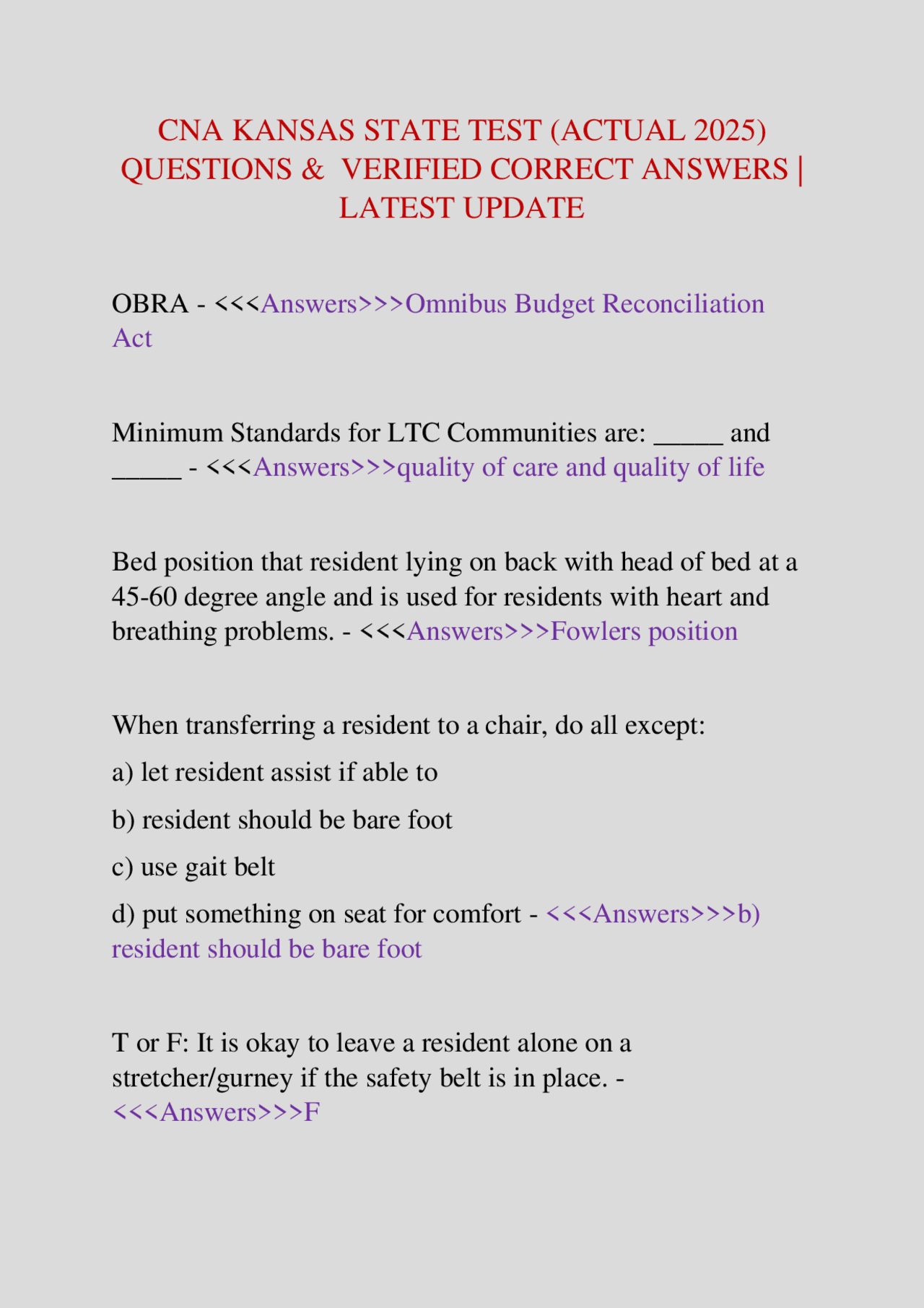 CNA KANSAS STATE TEST (ACTUAL 2025) QUESTIONS & VERIFIED CORRECT ...