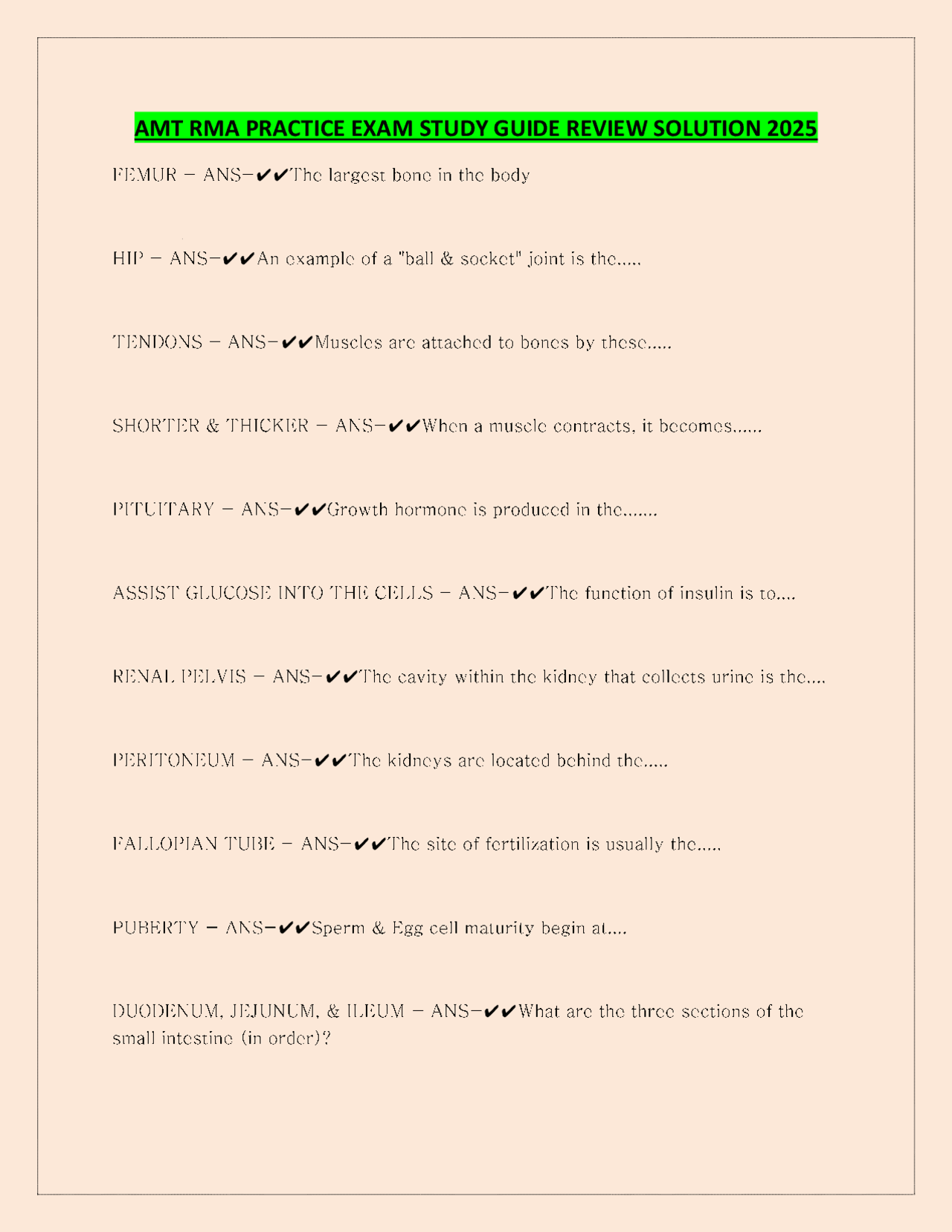 AMT RMA Practice Exam Study Guide: Anatomy and Physiology Review ...