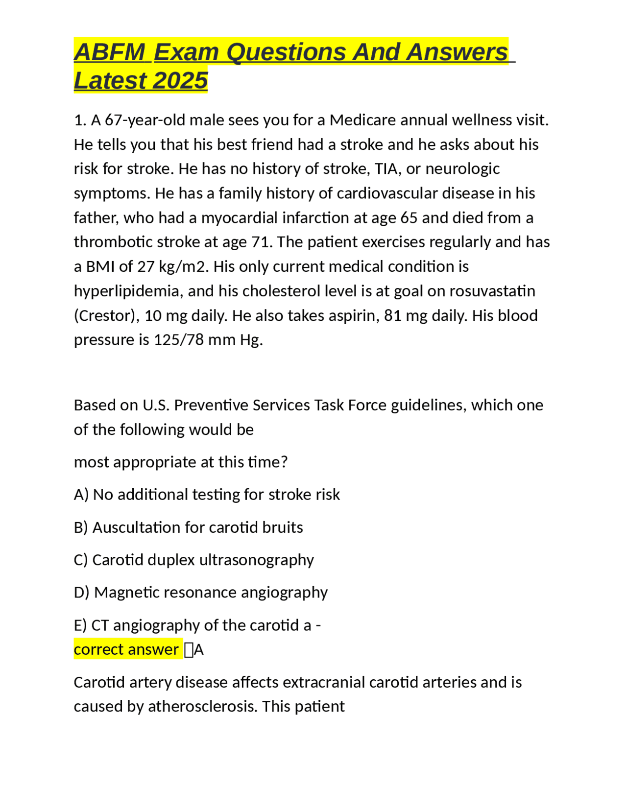 ABFM Exam Questions and Answers: Latest 2025 | Exams Medicine | Docsity