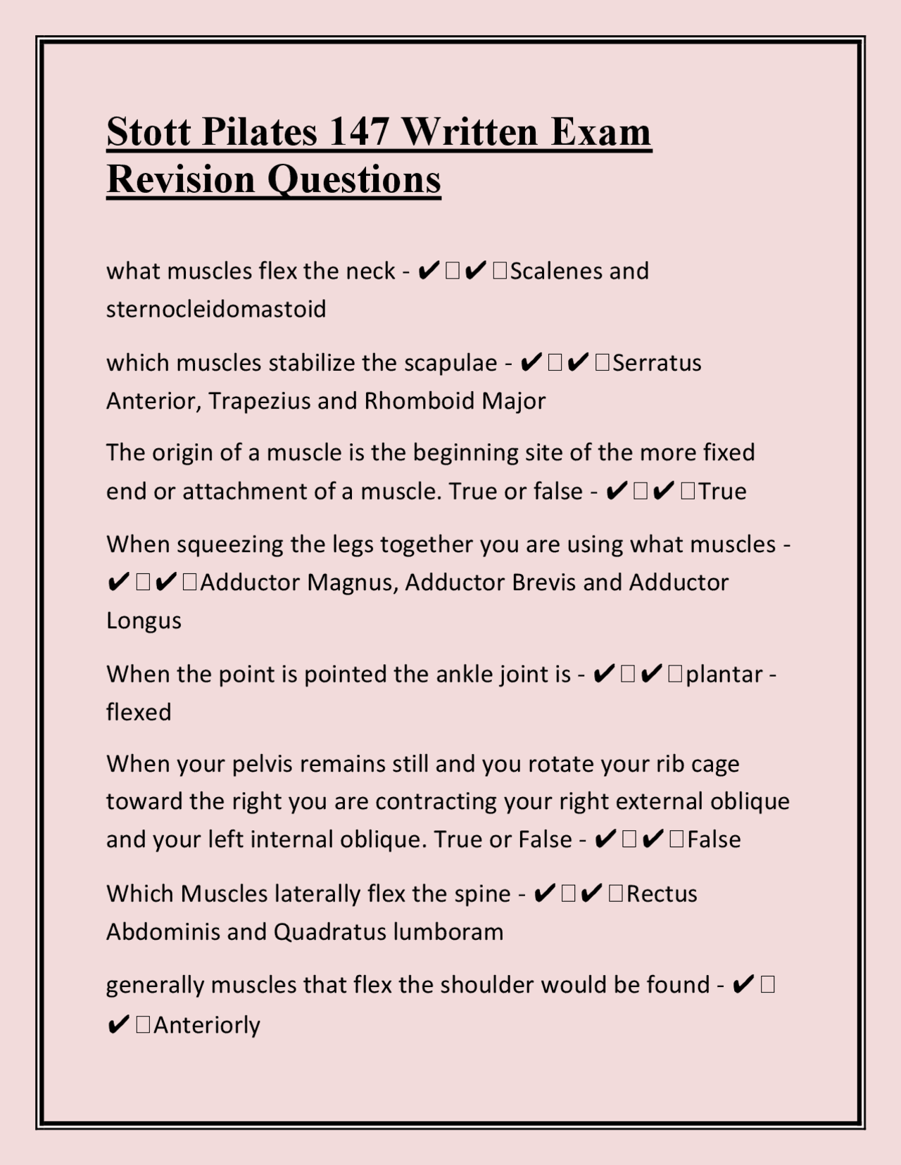 Stott Pilates 147 Written Exam Revision Questions With Correct Well ...