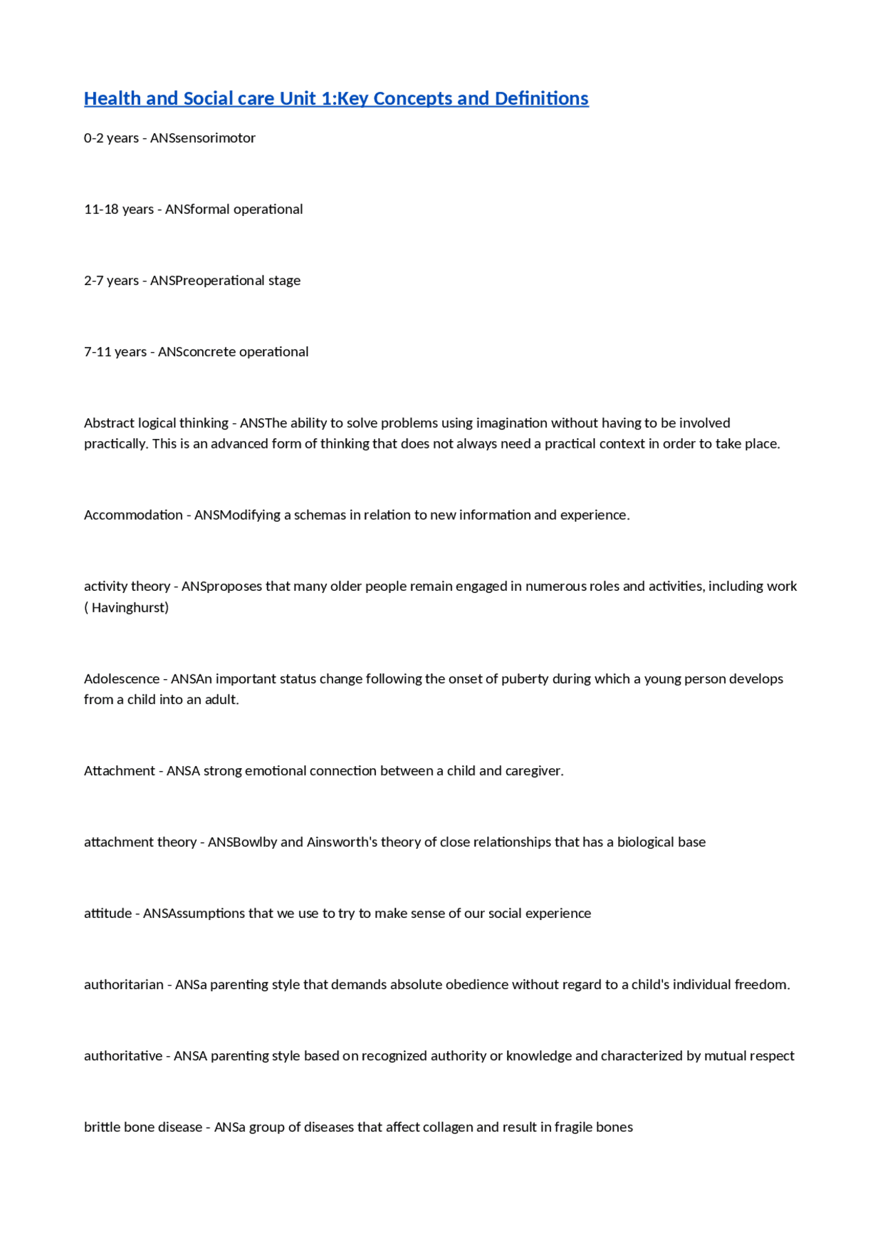 Health and Social care Unit 1 | Exercises Sociology of Health and ...