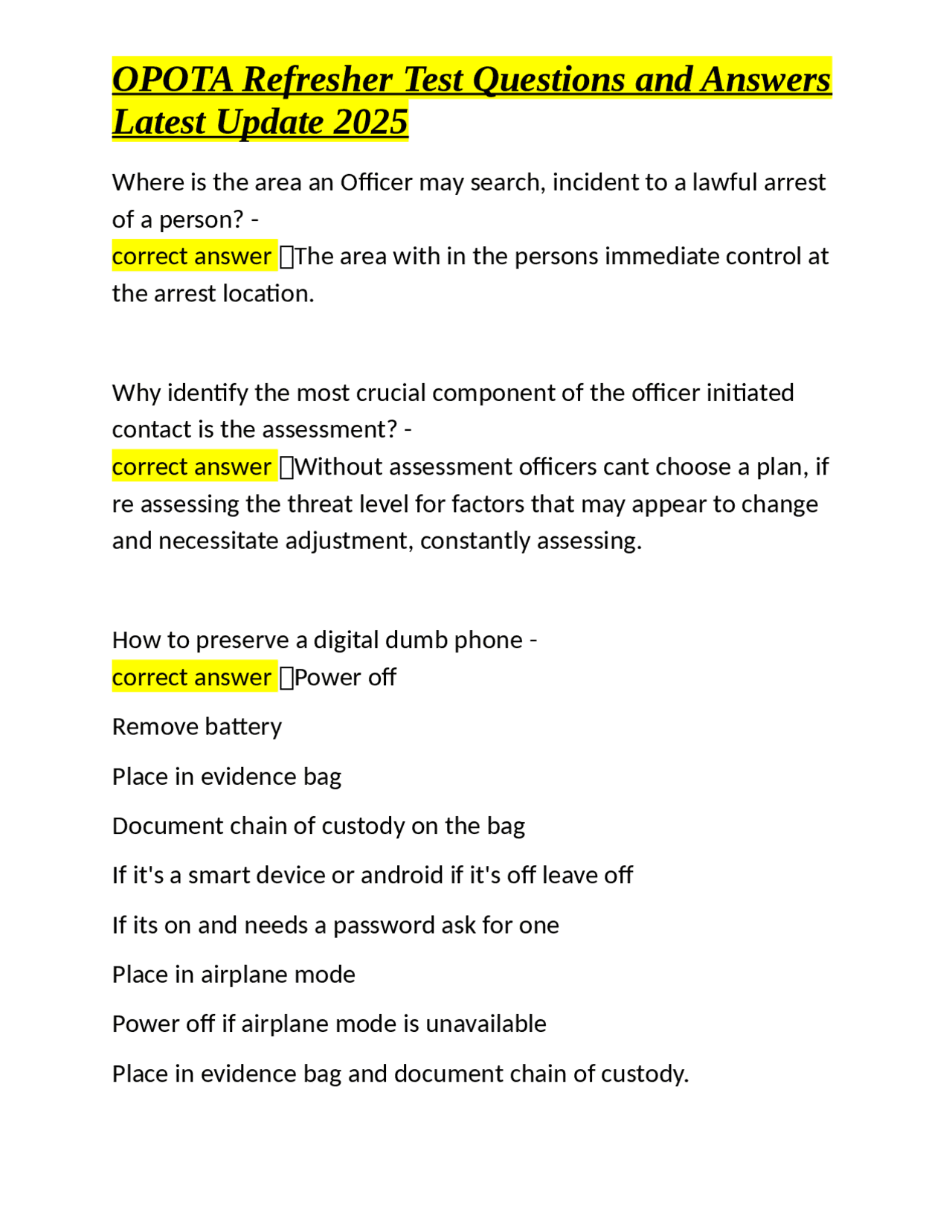 OPOTA Refresher Test Questions and Answers: Law Enforcement Training ...