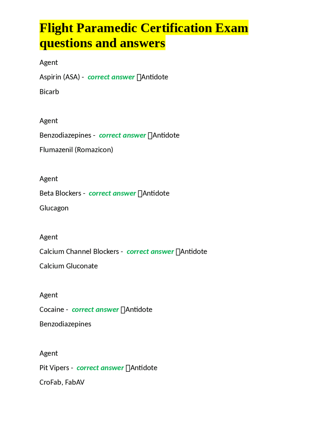 Flight Paramedic Certification Exam: Questions and Answers | Exams ...