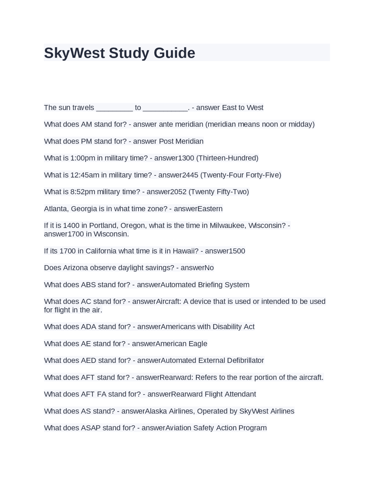 SkyWest Study Guide: Aviation Terminology and Concepts | Exams Advanced ...