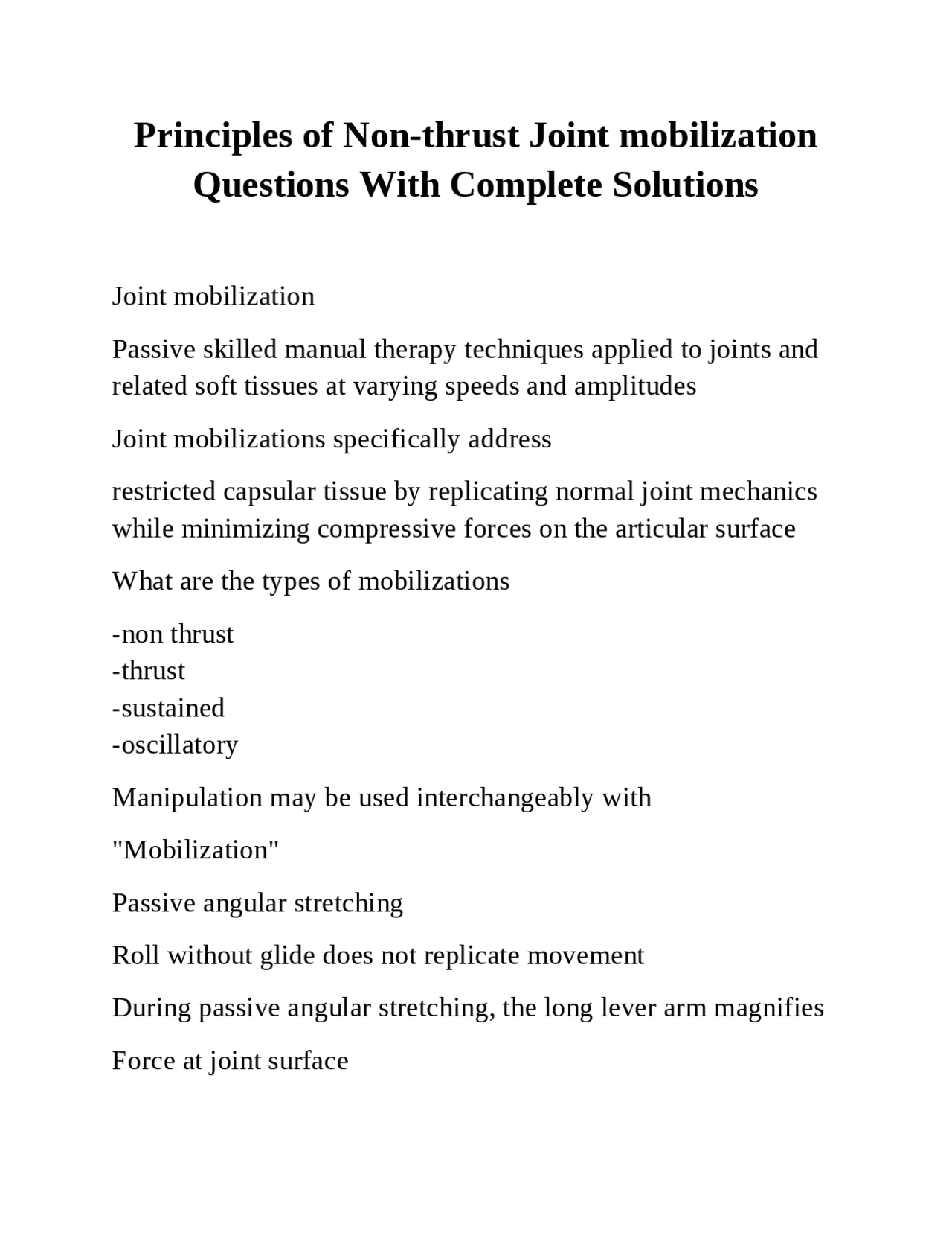Non-Thrust Joint Mobilization: Principles and Solutions for PT Students ...