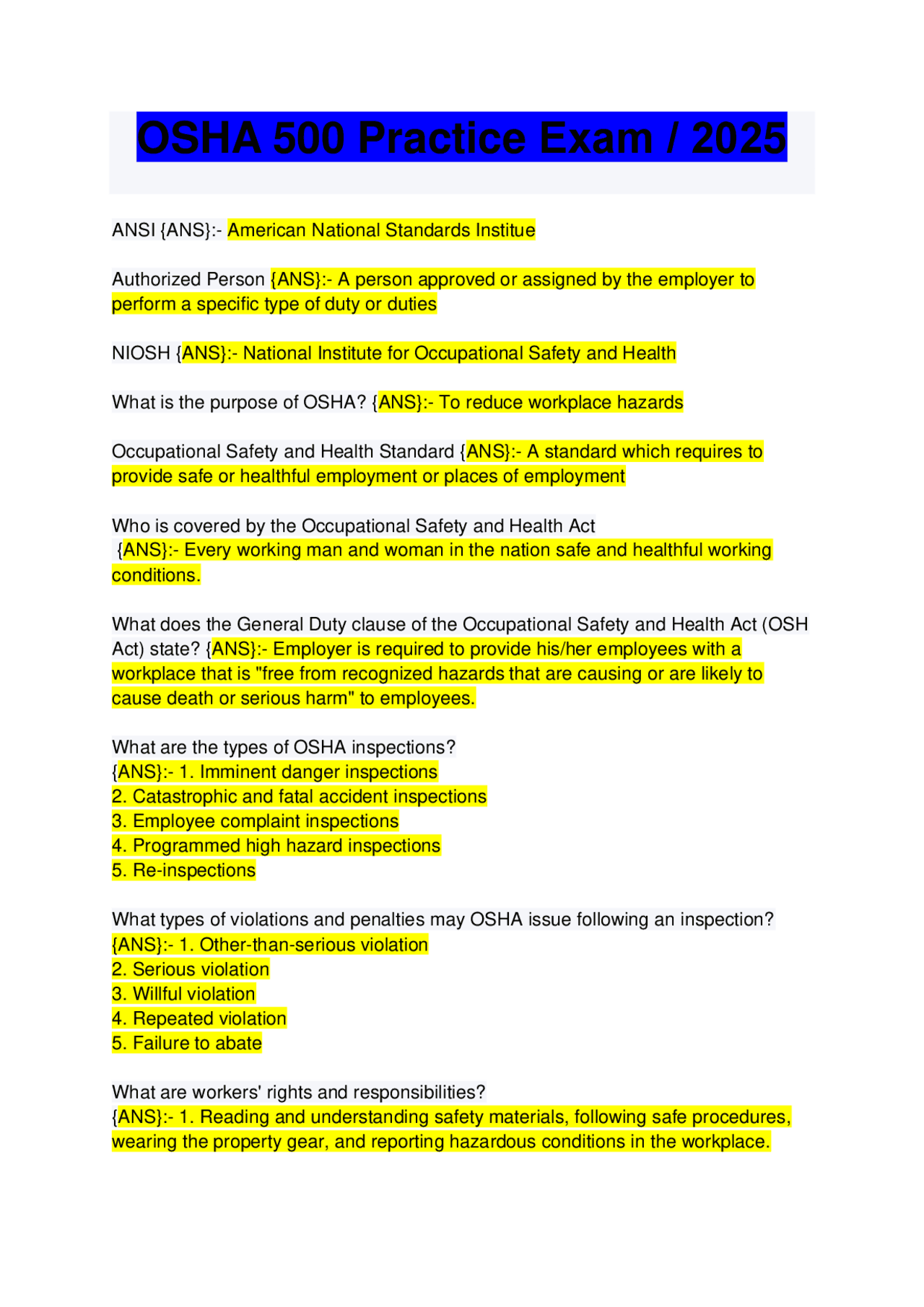 OSHA 500 Practice Exam / 2025 (Questions & Verified Answers) | Exams ...