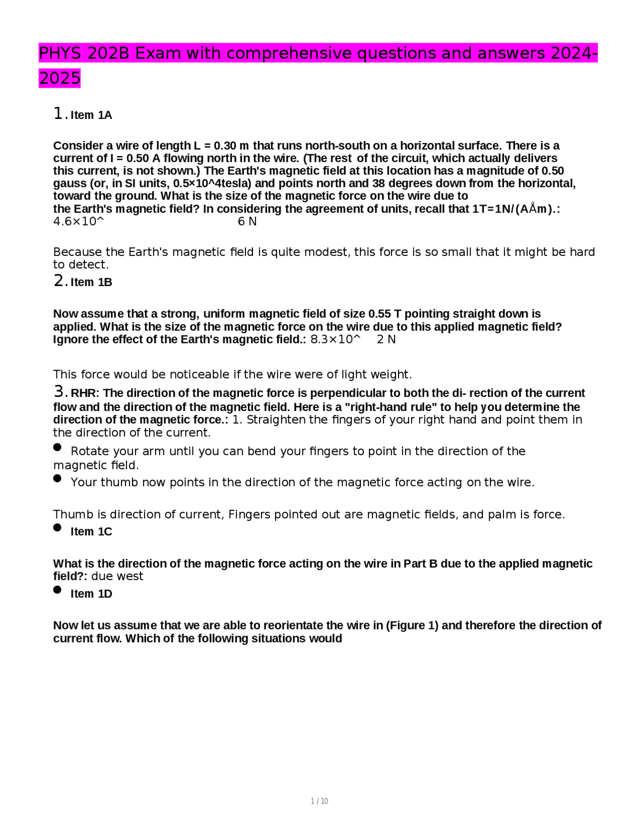 PHYS 202B Exam: Magnetism and Electromagnetism (2024-2025) | Exams ...