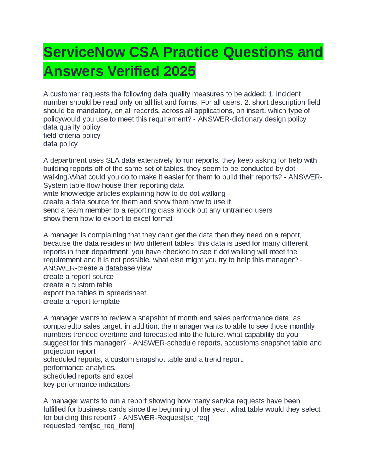 ServiceNow CSA Practice Questions and Answers | Exams Advanced ...
