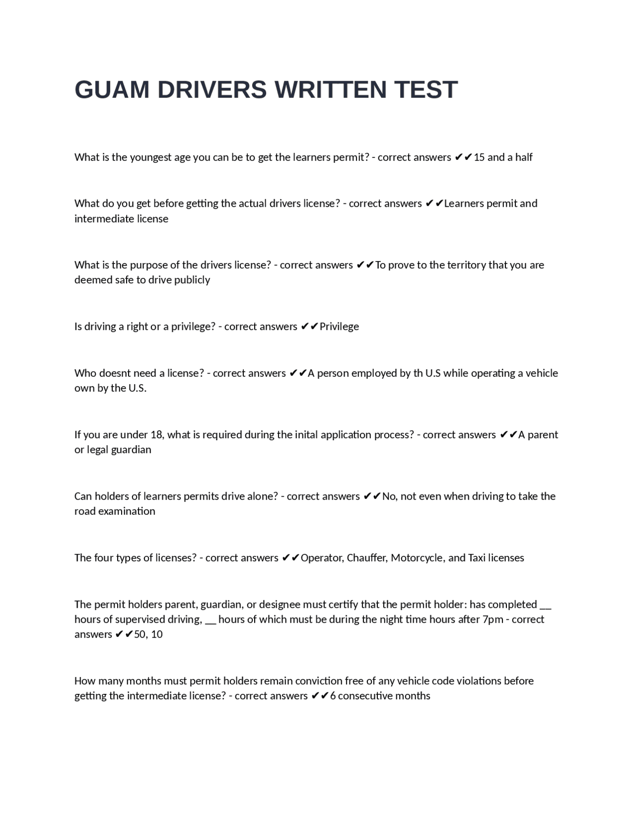 Guam Driver's License Written Test: Questions and Answers | Exams ...