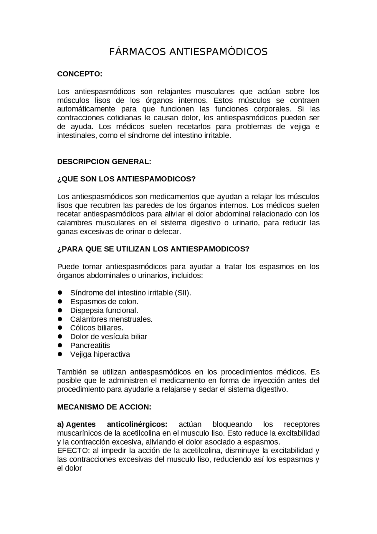 Fármacos Antiespasmódicos: Mecanismos de Acción, Clasificación y ...