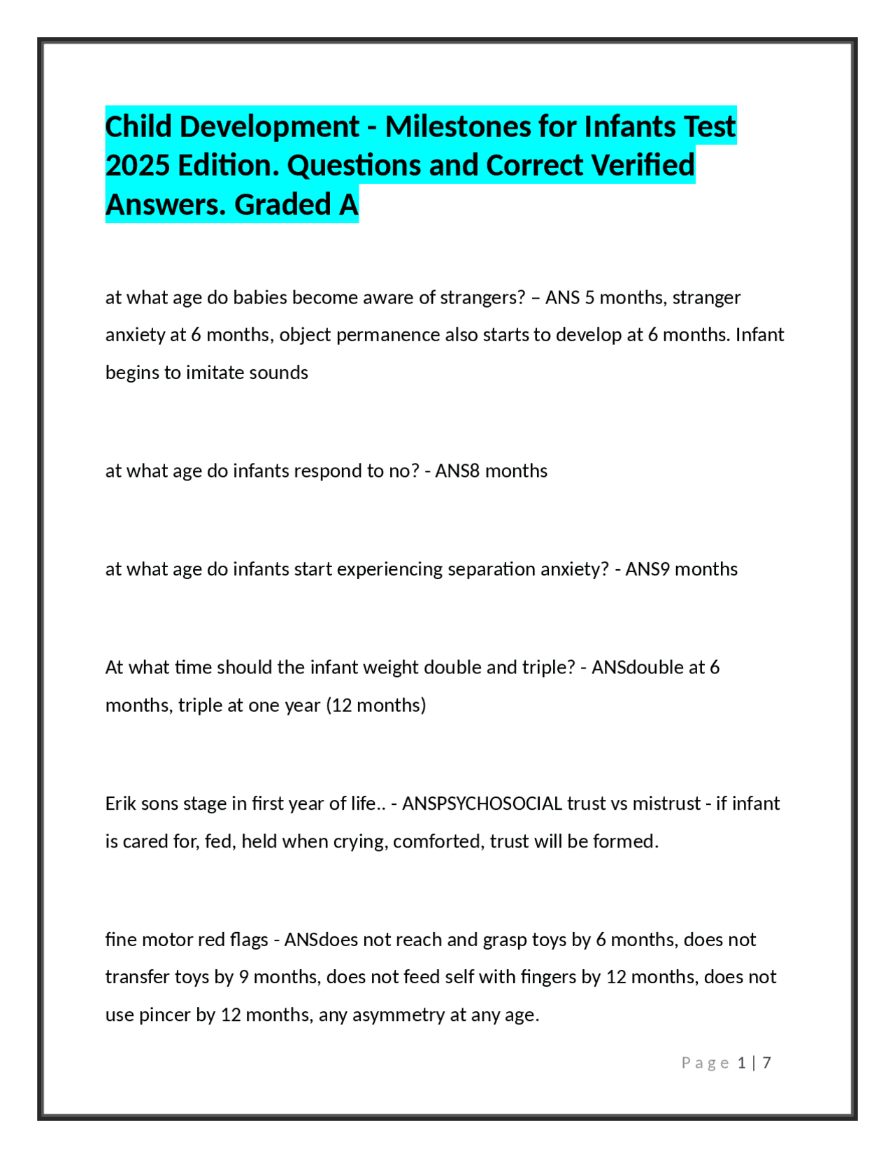 Child Development Milestones for Infants: Questions and Answers | Exams ...