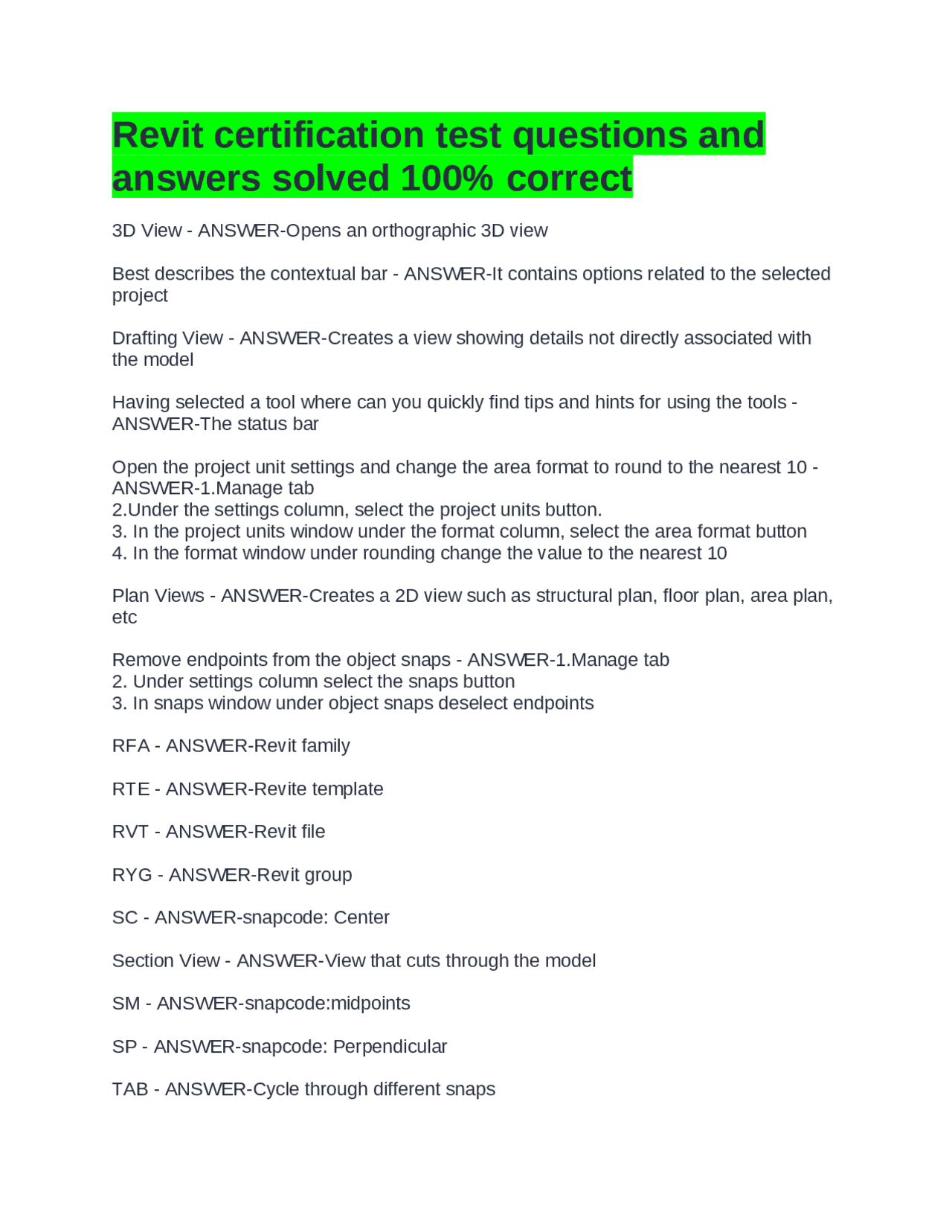 Revit Certification Test Questions and Answers | Exams Advanced ...