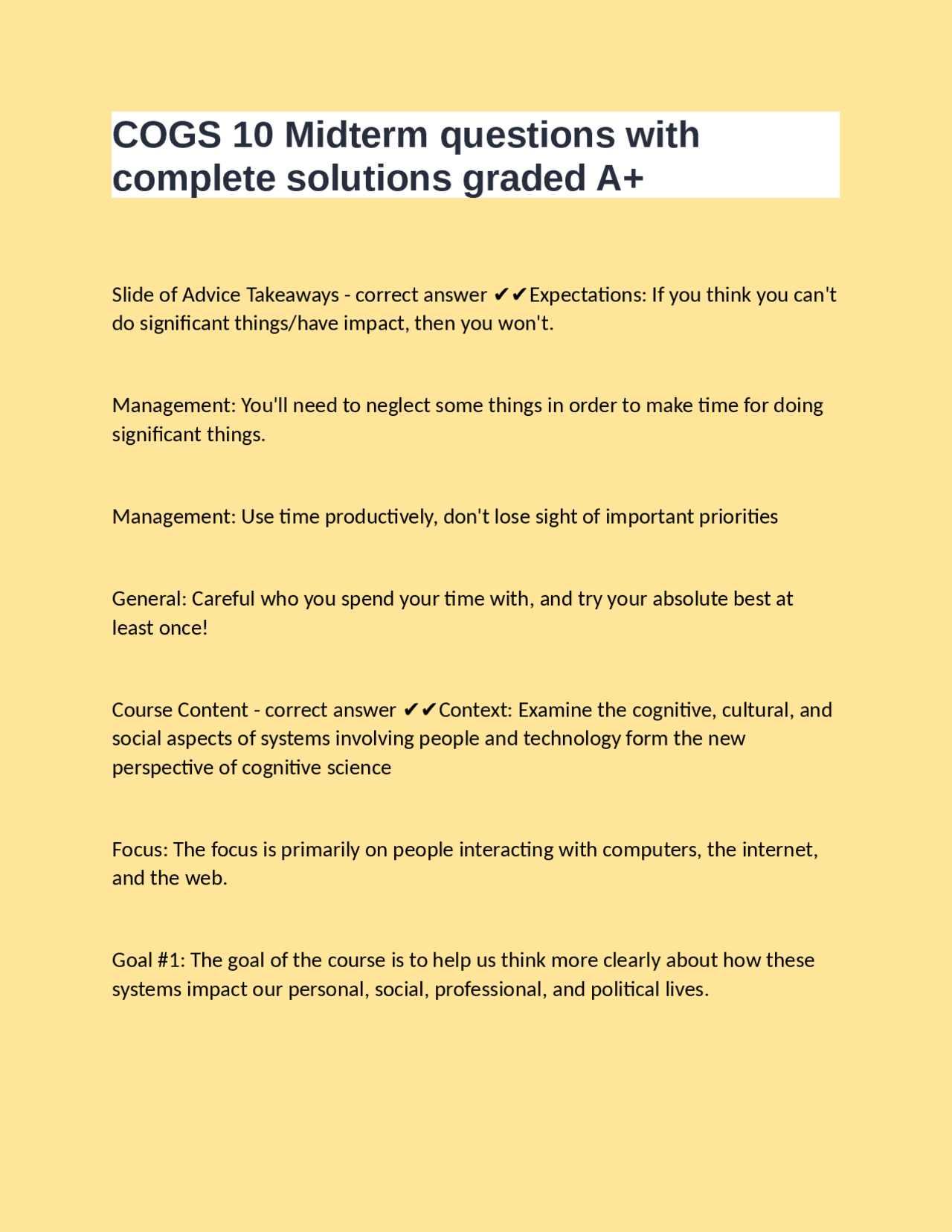 COGS 10 Midterm questions with complete solutions graded A+ | Exams ...