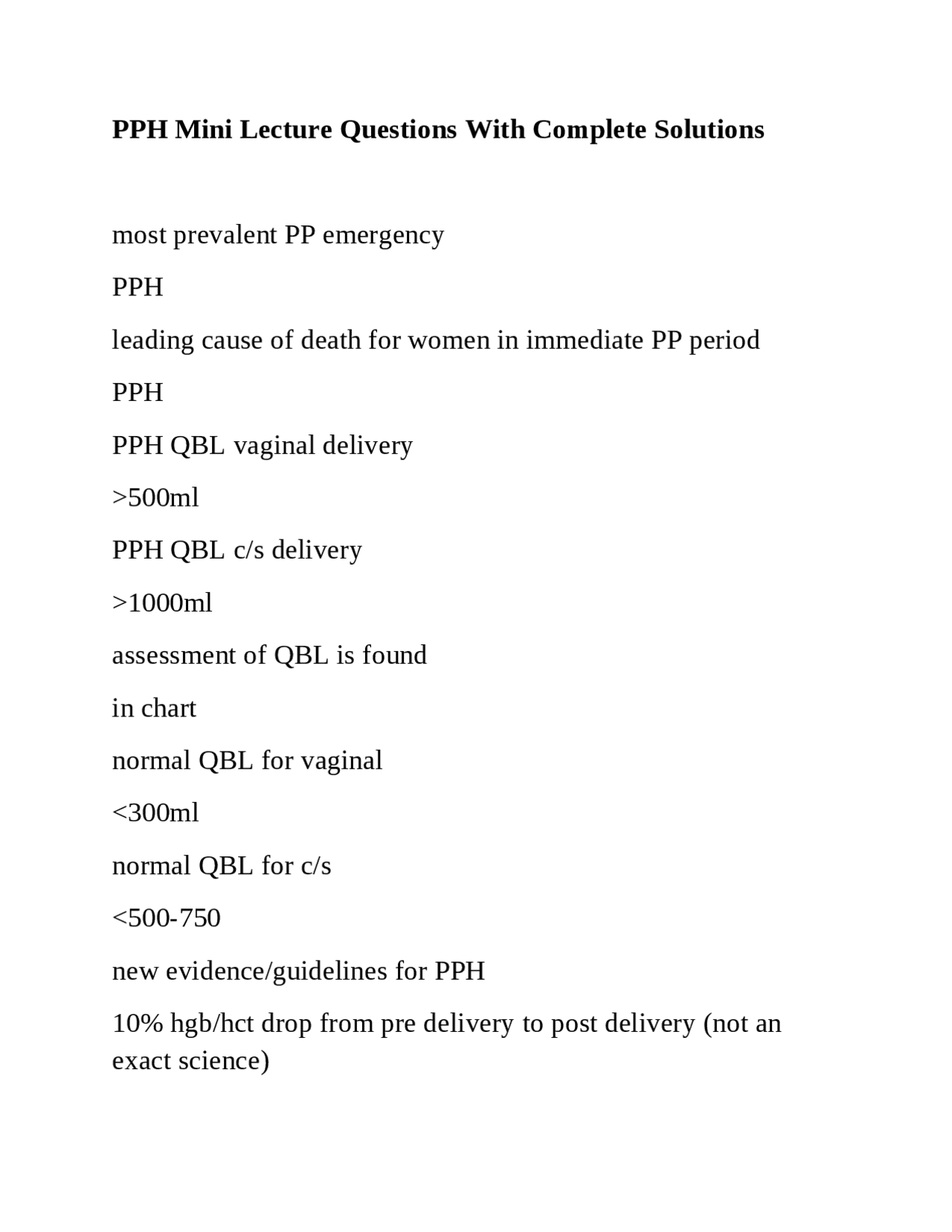 PPH Mini Lecture Questions With Complete Solutions | Exams Nursing ...