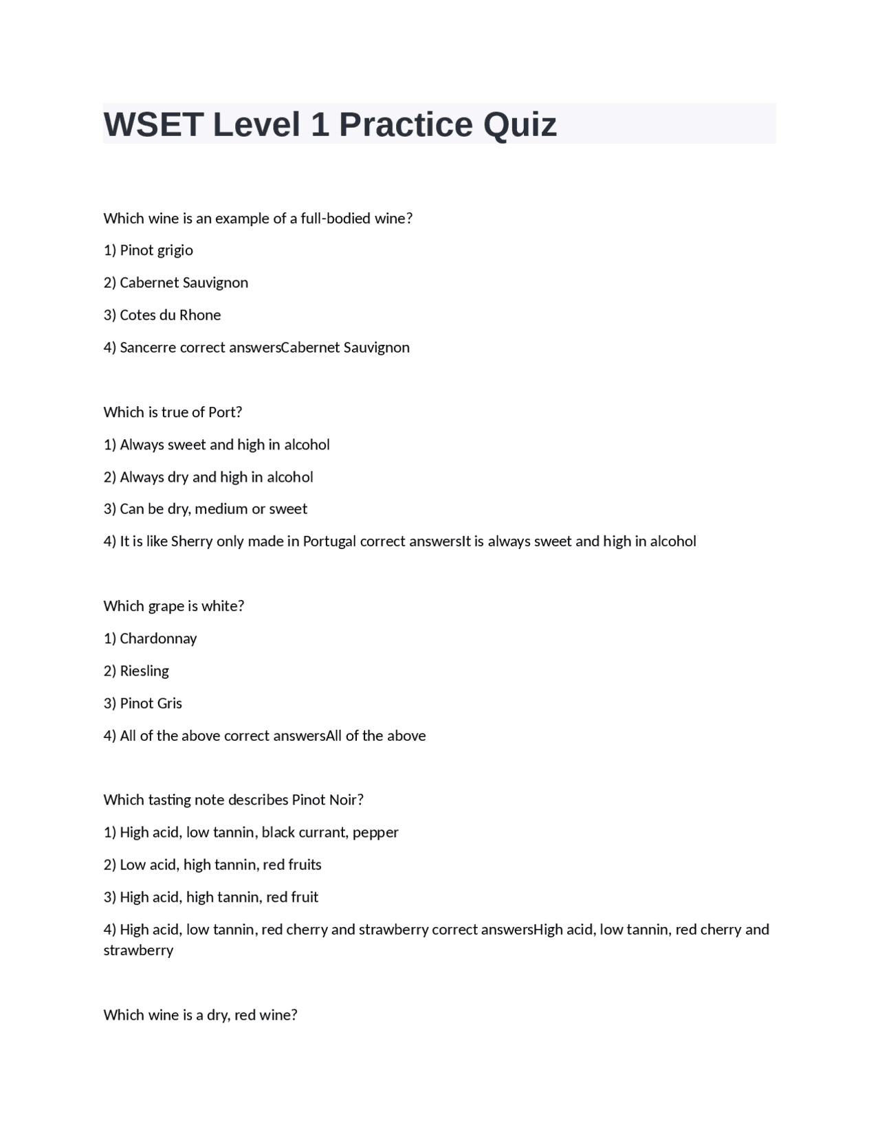WSET Level 1 Practice Quiz: Wine Knowledge and Tasting | Exams Nursing ...