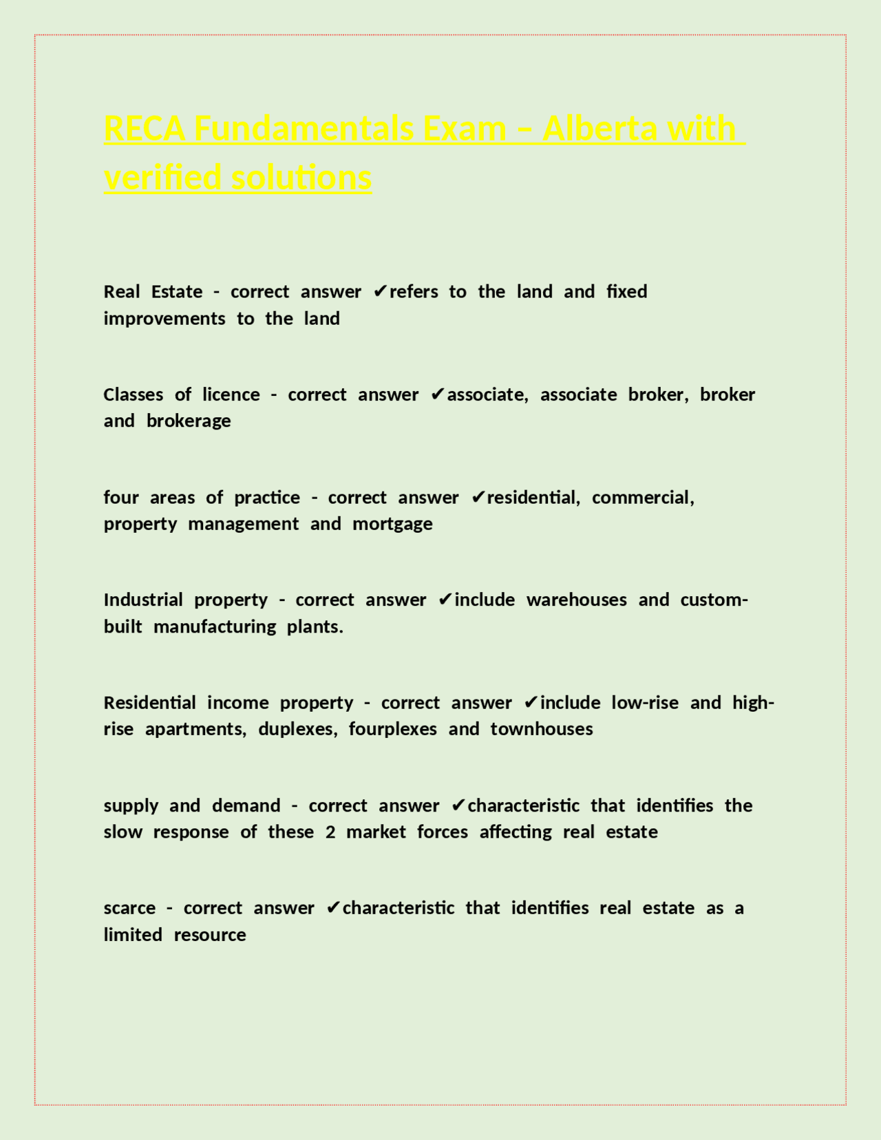 RECA Fundamentals Exam - Alberta: Questions and Answers | Exams Real ...