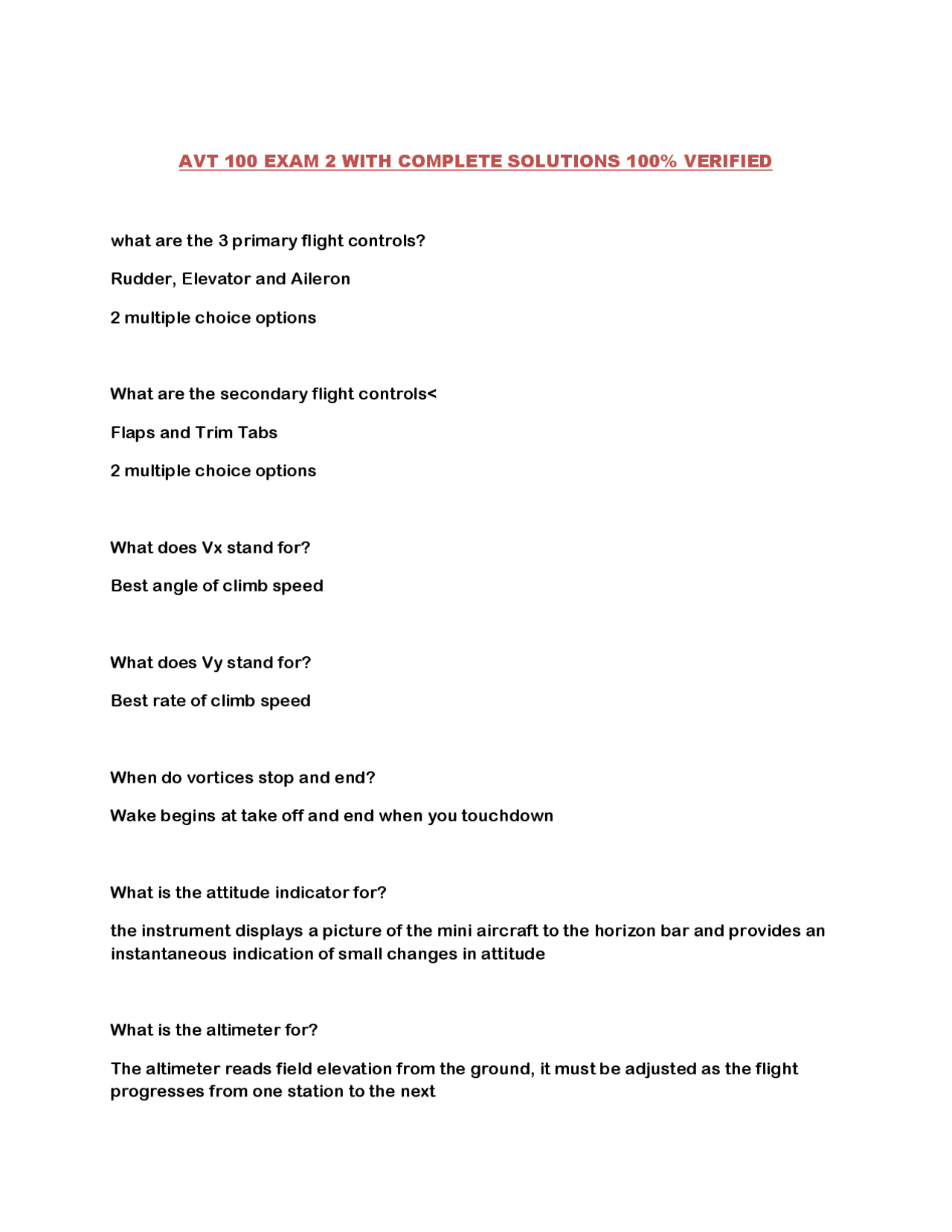 AVT 100 EXAM 2 WITH COMPLETE SOLUTIONS 100% VERIFIED | Exams Advanced ...