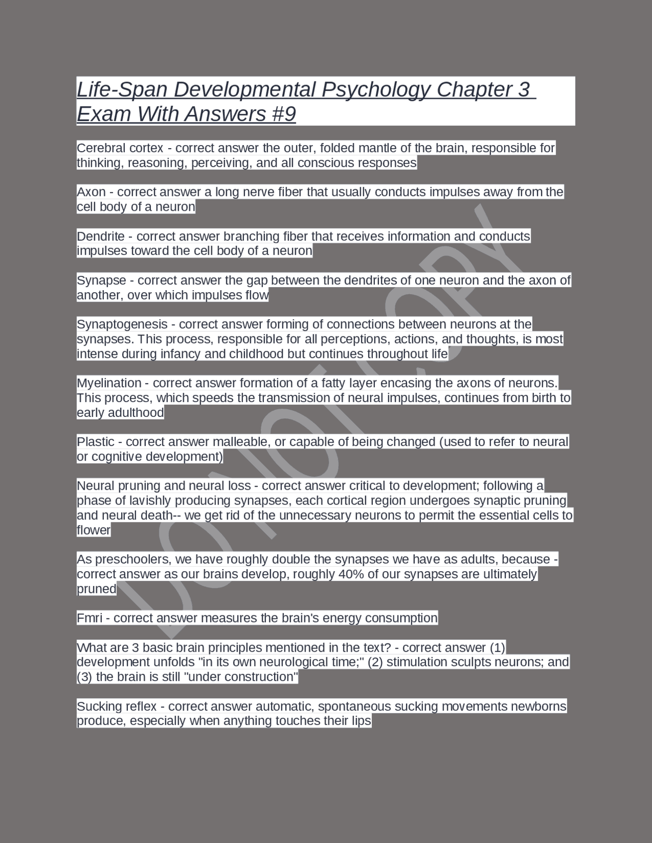 Life-Span Developmental Psychology Chapter 3 Exam With Answers #9 ...