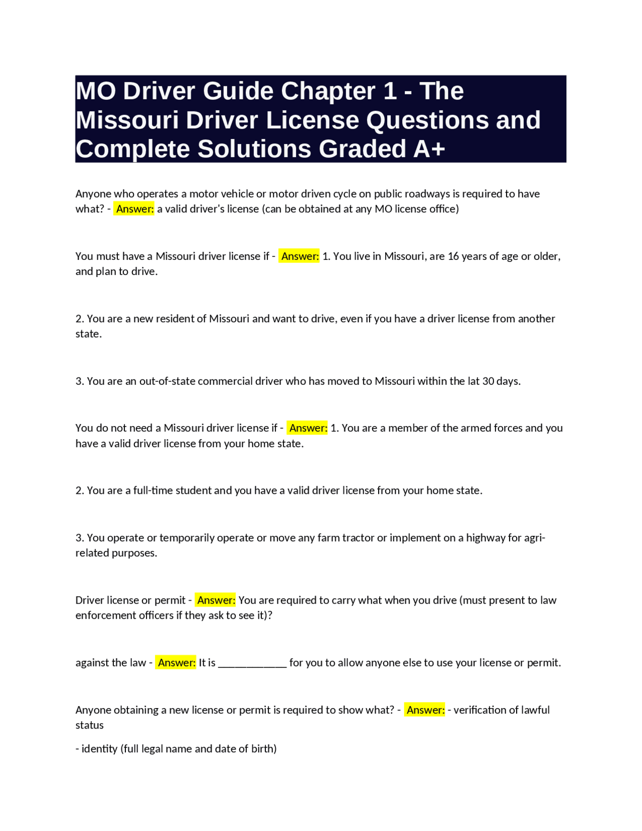 MO Driver Guide Chapter 1 - The Missouri Driver License Questions and ...